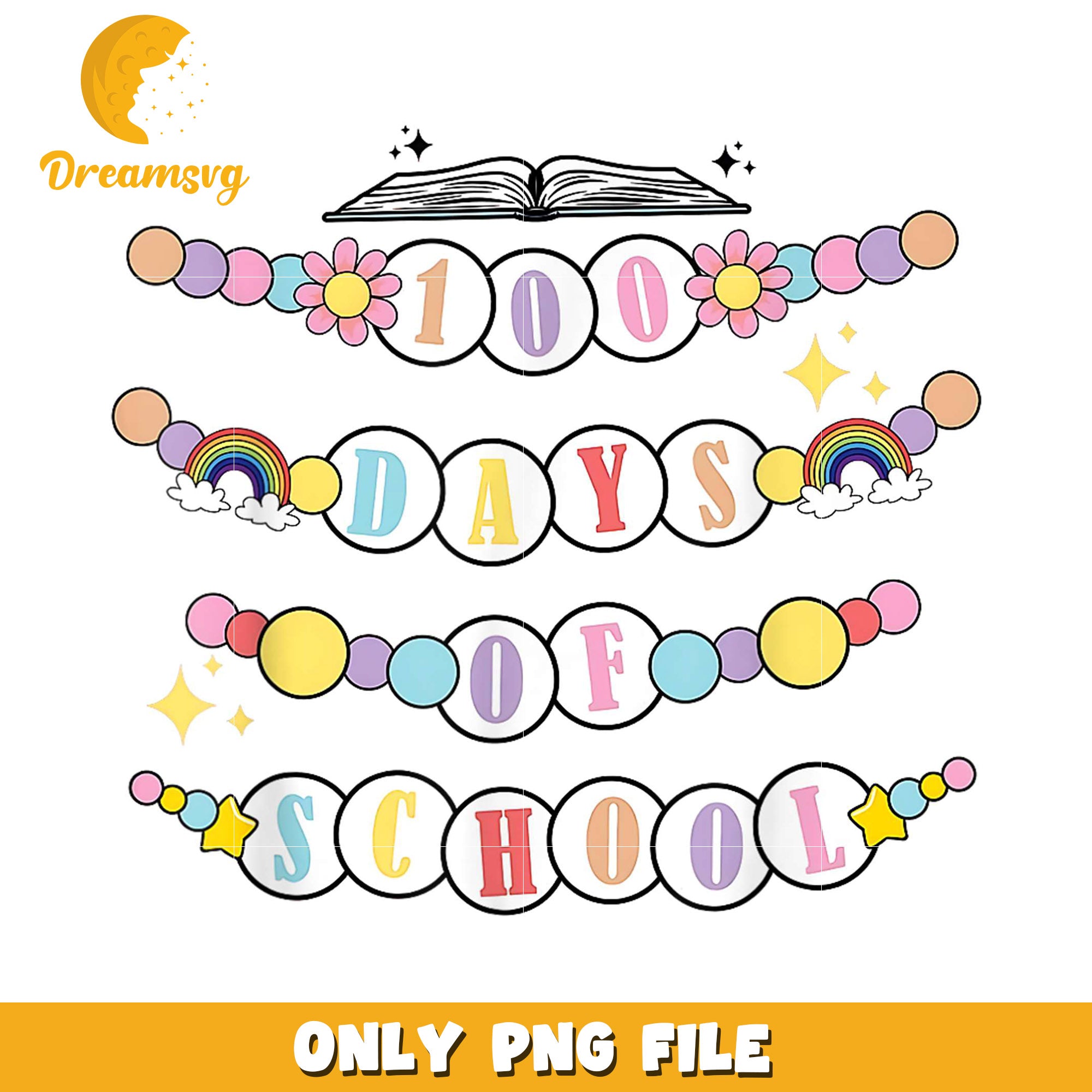 100 Days of School Colorful PNG Design for Education Projects ...