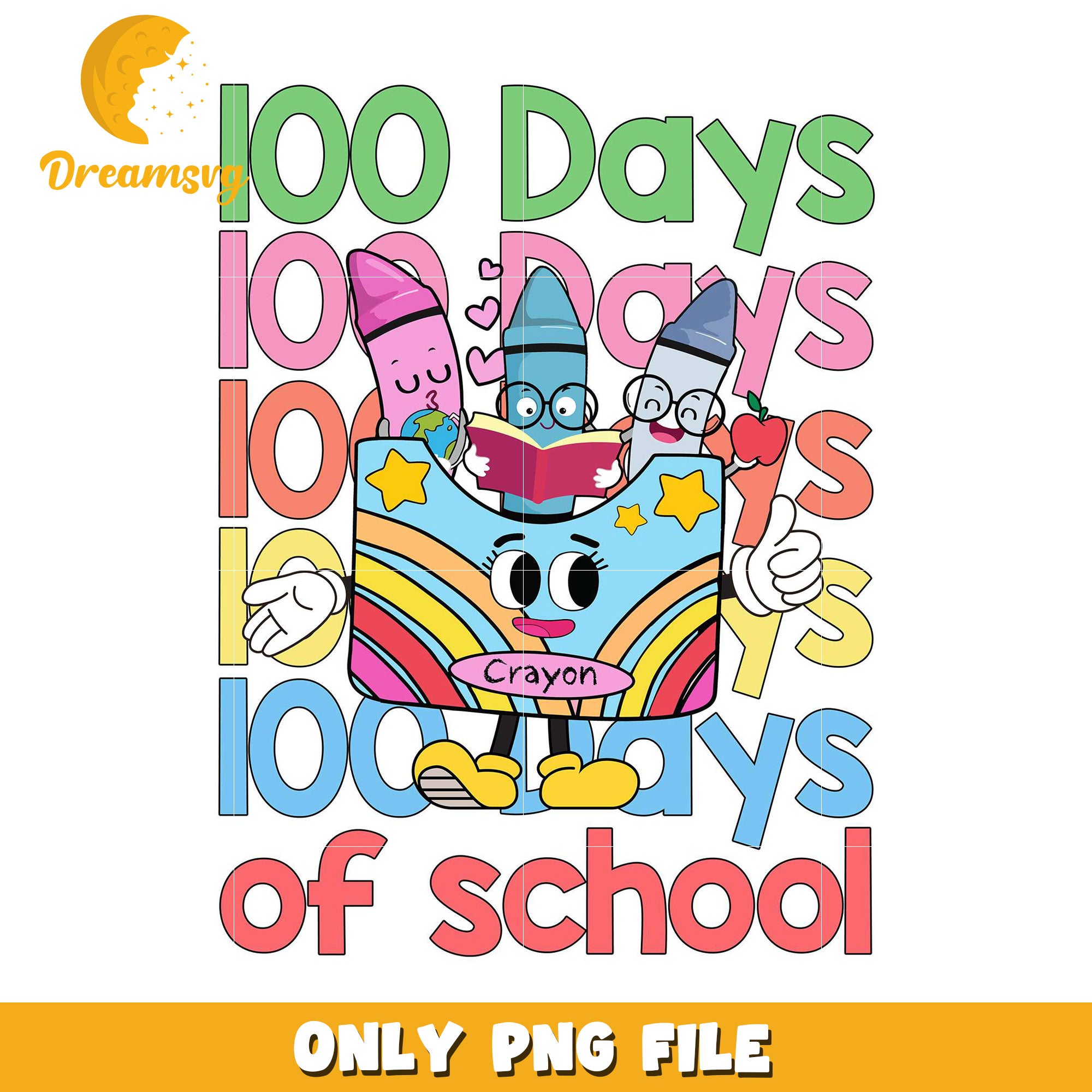 100 Days of School Crayon PNG Graphic Design File – DreamSVG Store