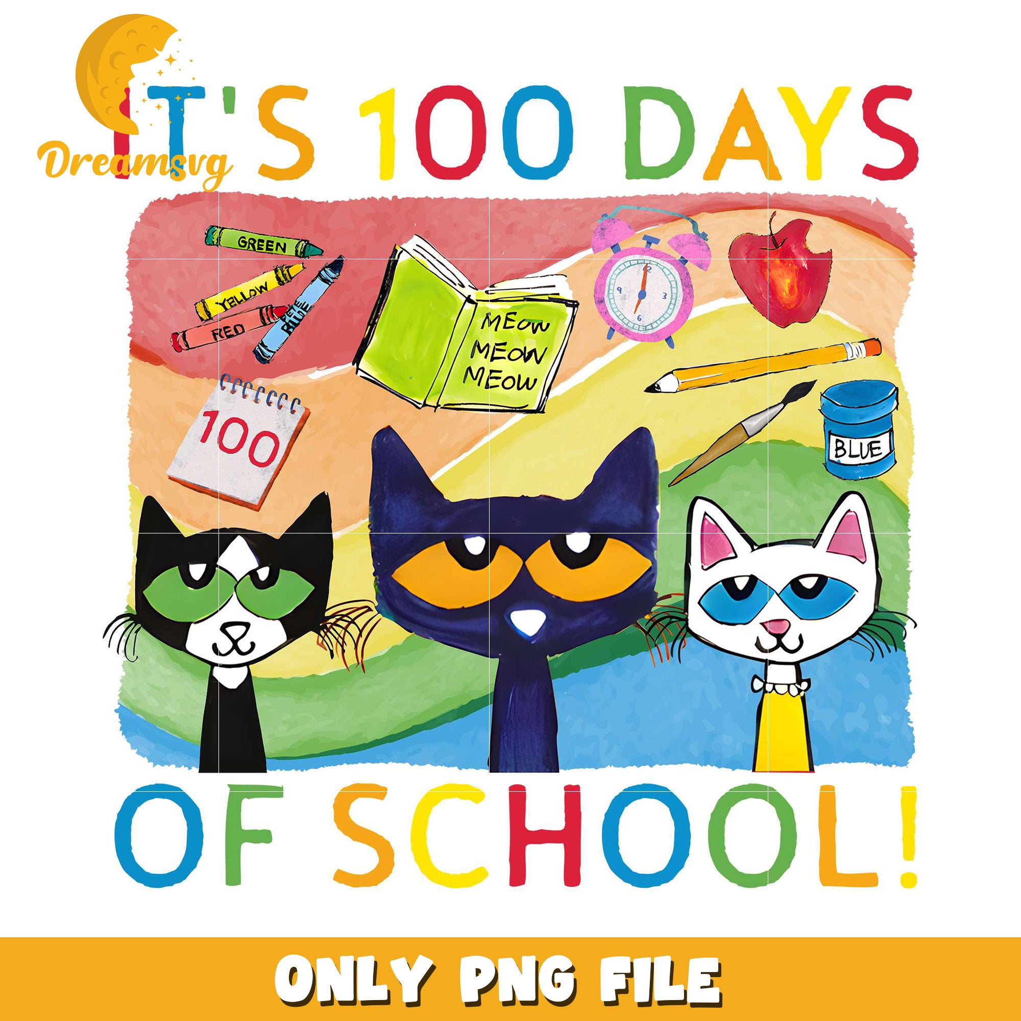 100 Days of School Fun Cats PNG Art Download – DreamSVG Store