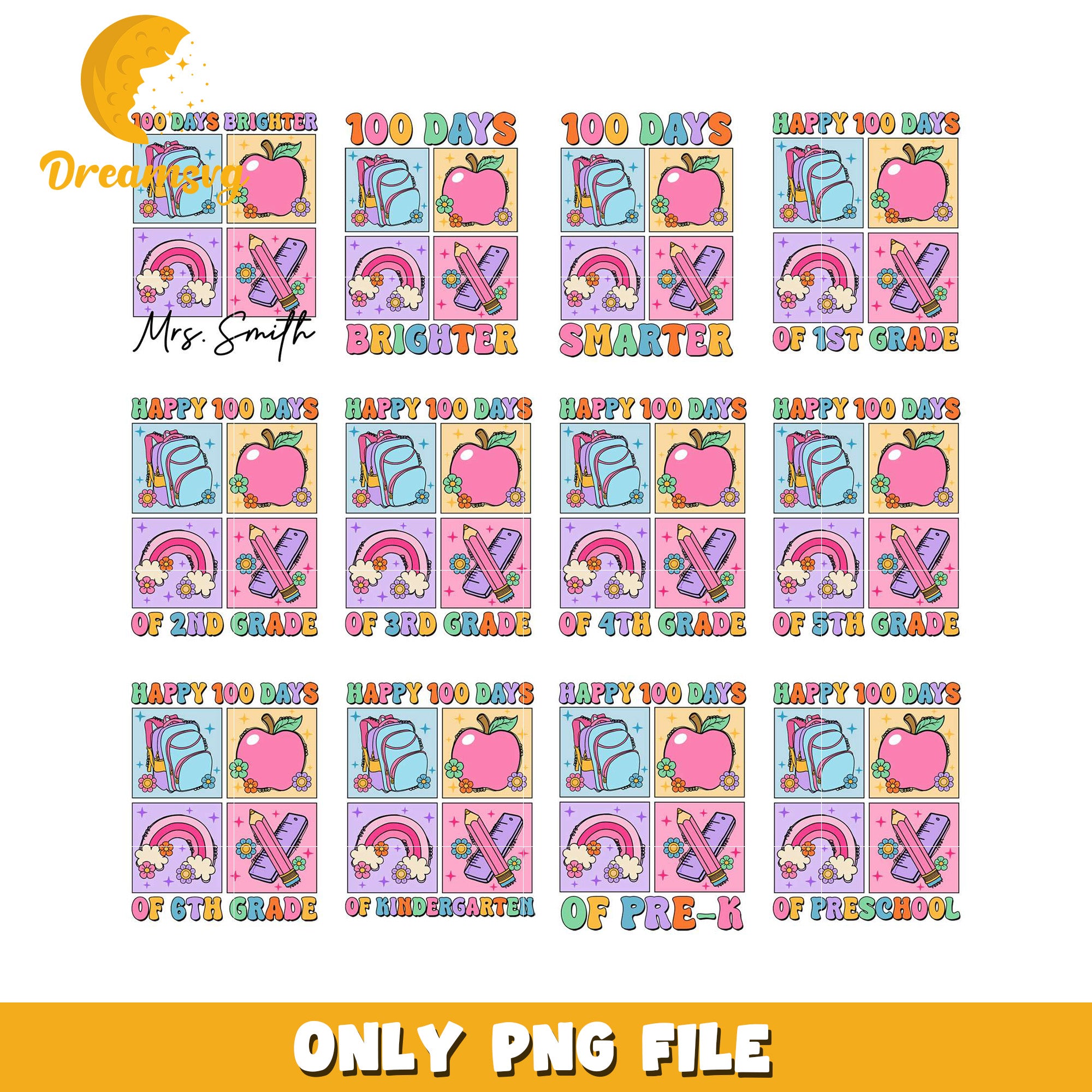 100 Days of School PNG Bundle Grades K-6 – DreamSVG Store