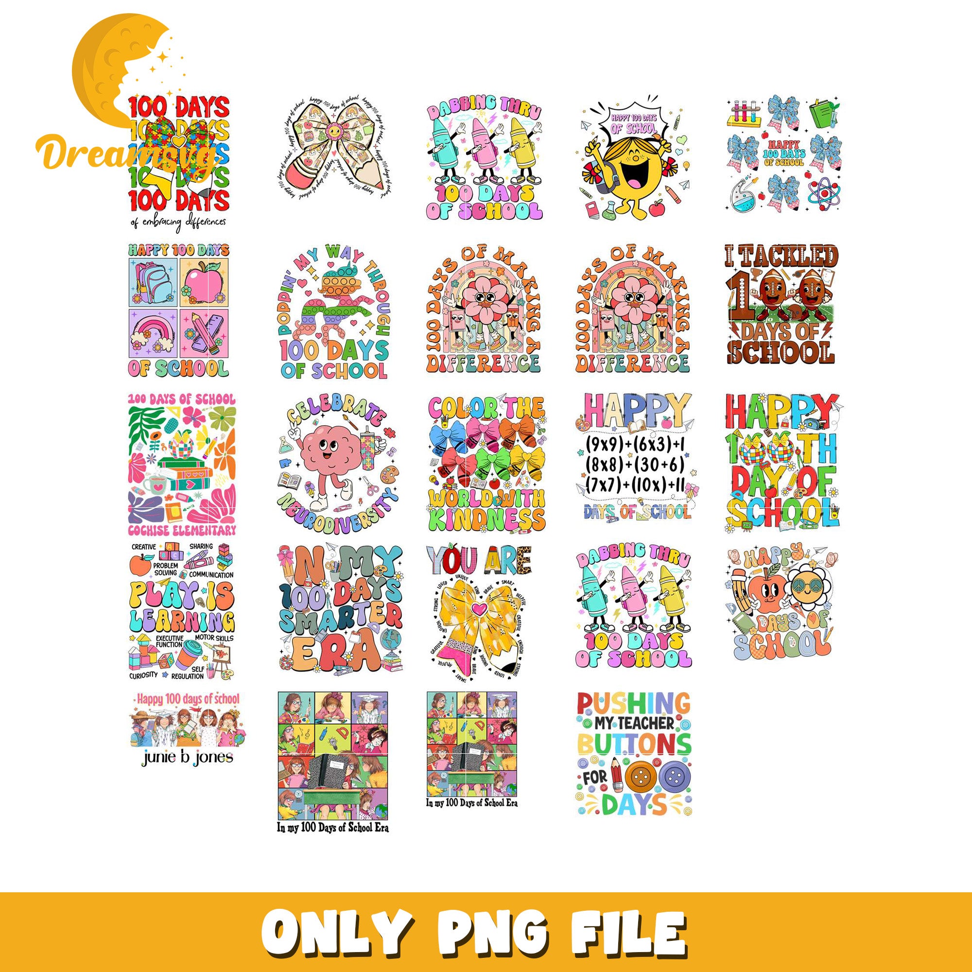 100 Days of School PNG Bundle for Creative Projects – DreamSVG Store