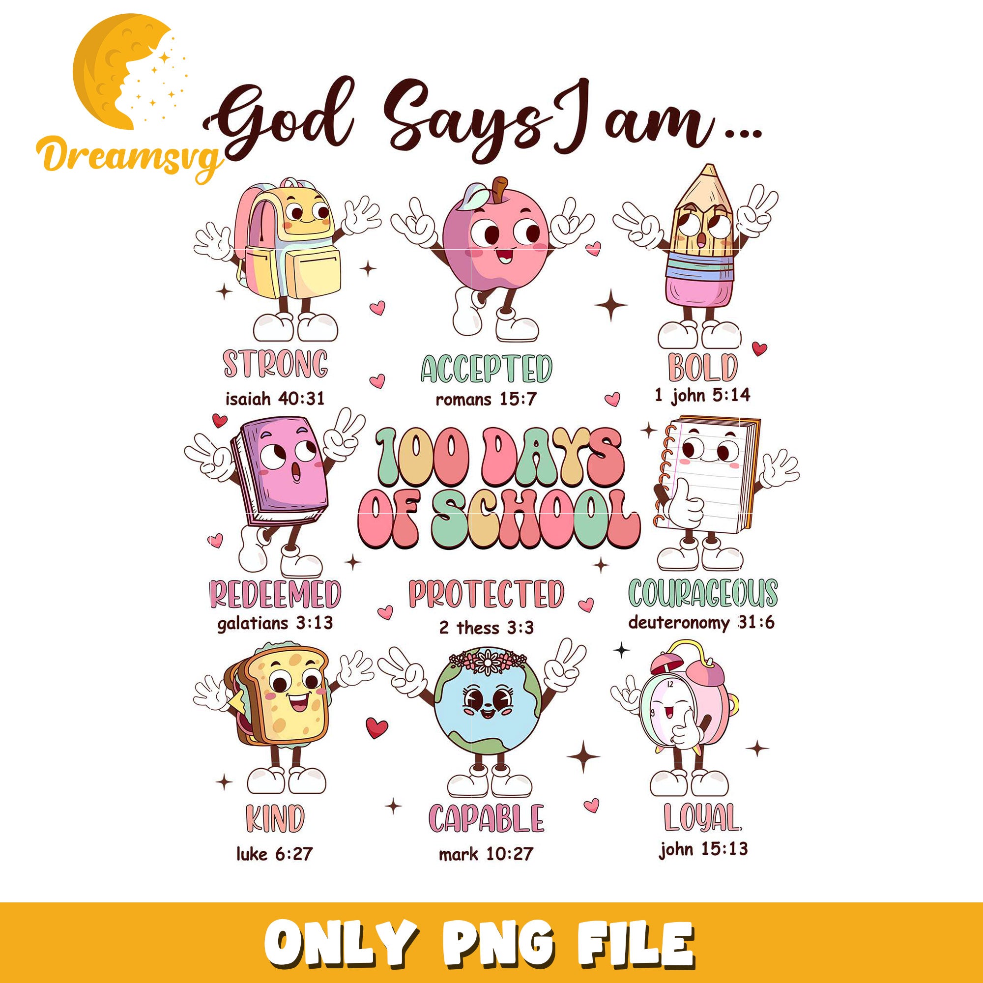 100 Days of School PNG God Says – DreamSVG Store