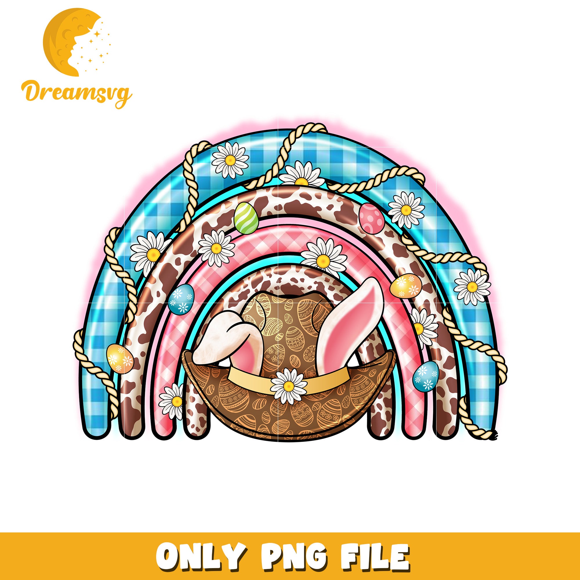 Cute Bunny Basket with Rainbow and Easter Eggs PNG Art – DreamSVG Store