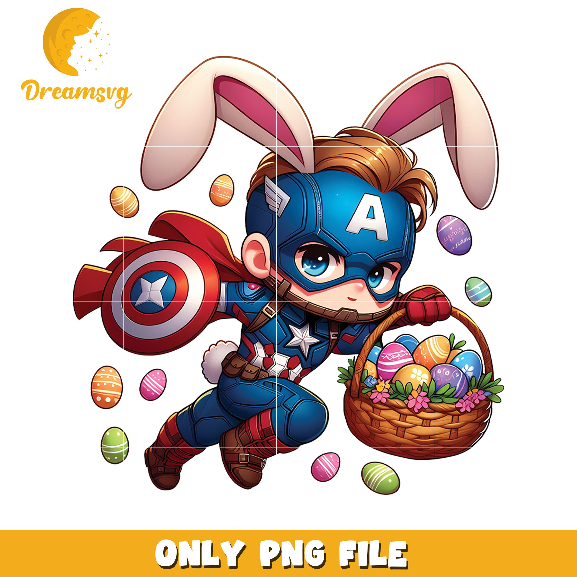 Cute Superhero Bunny Character with Easter Basket PNG – DreamSVG Store