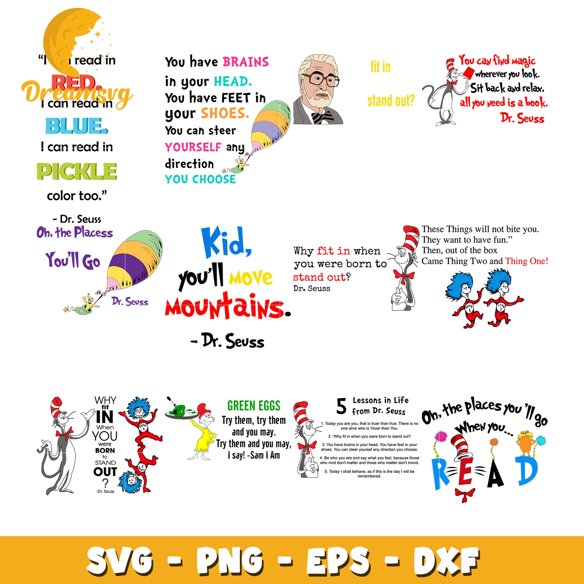 Dr Seuss Inspirational Quotes SVG Bundle for Kids – DreamSVG Store