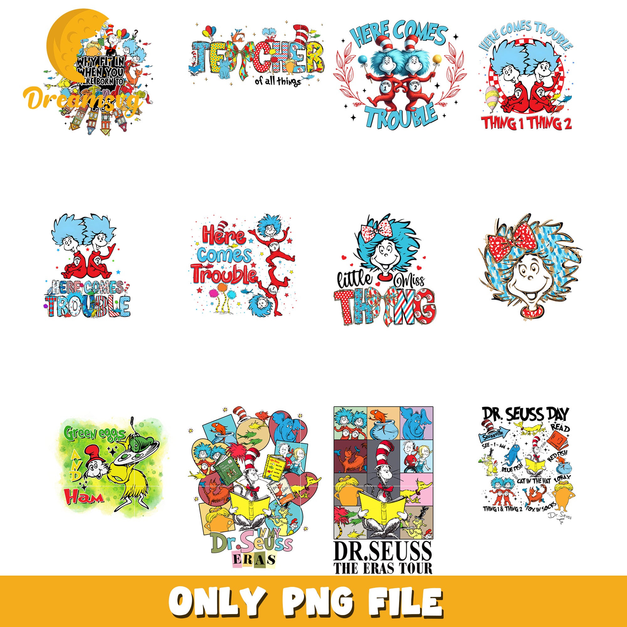 Dr Seuss PNG Bundle Thing 1 & 2 – DreamSVG Store