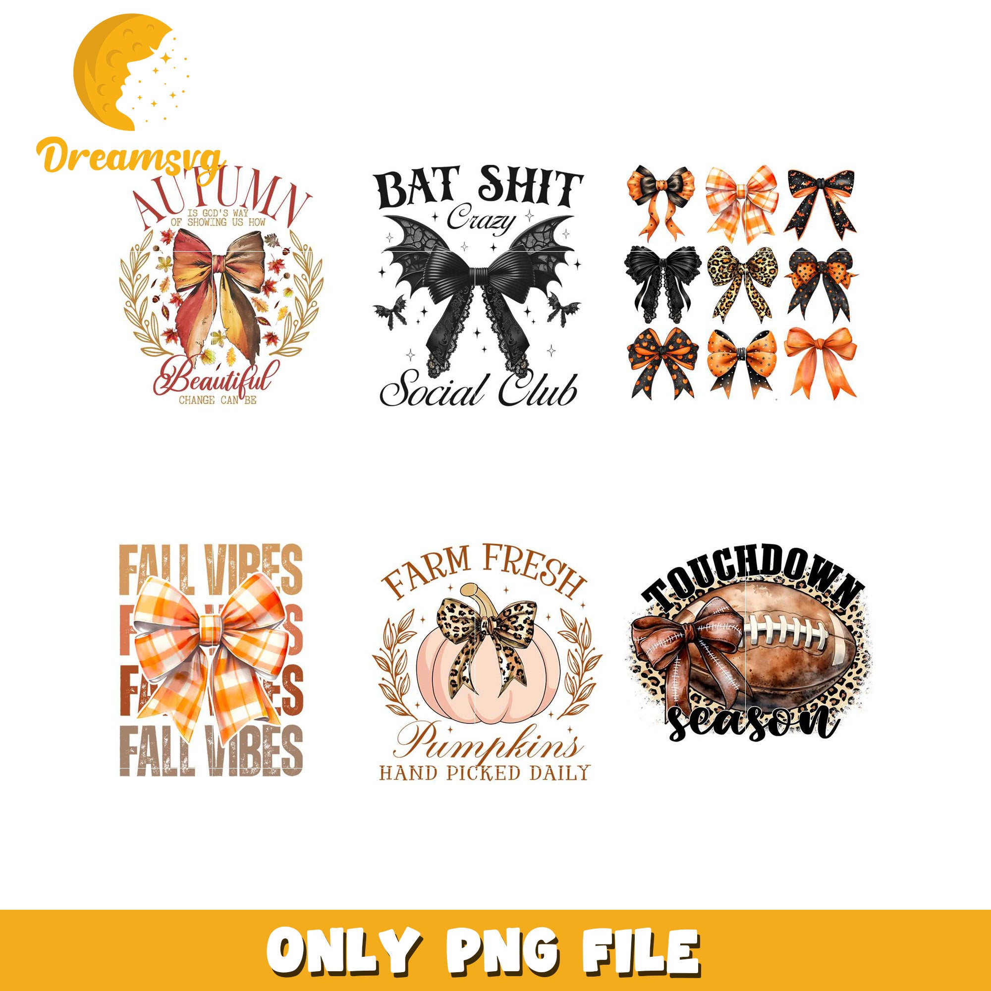 Fall Themed PNG Bundle with Bows and Seasonal Designs – DreamSVG Store