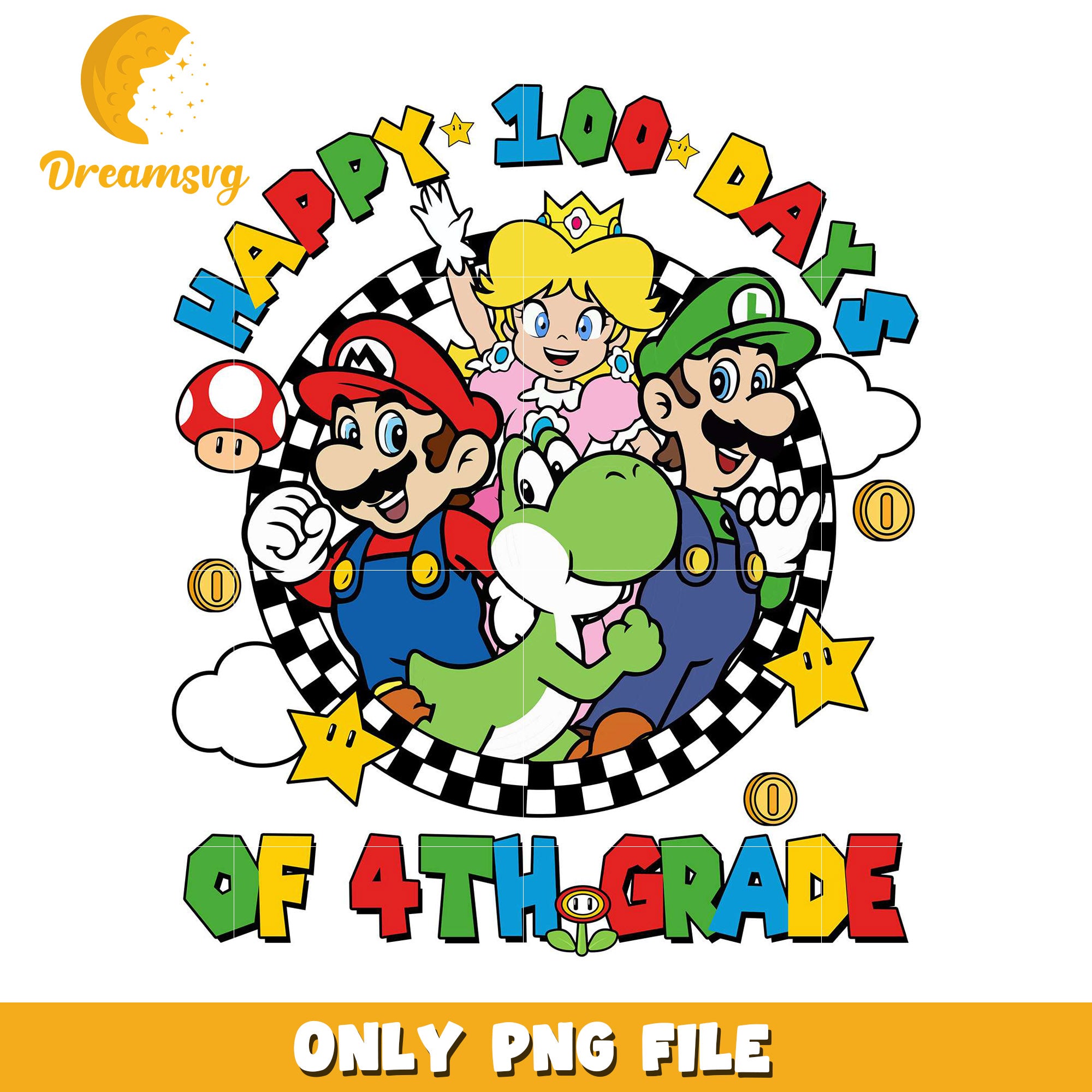 Happy 100 Days 4th Grade Mario PNG – DreamSVG Store
