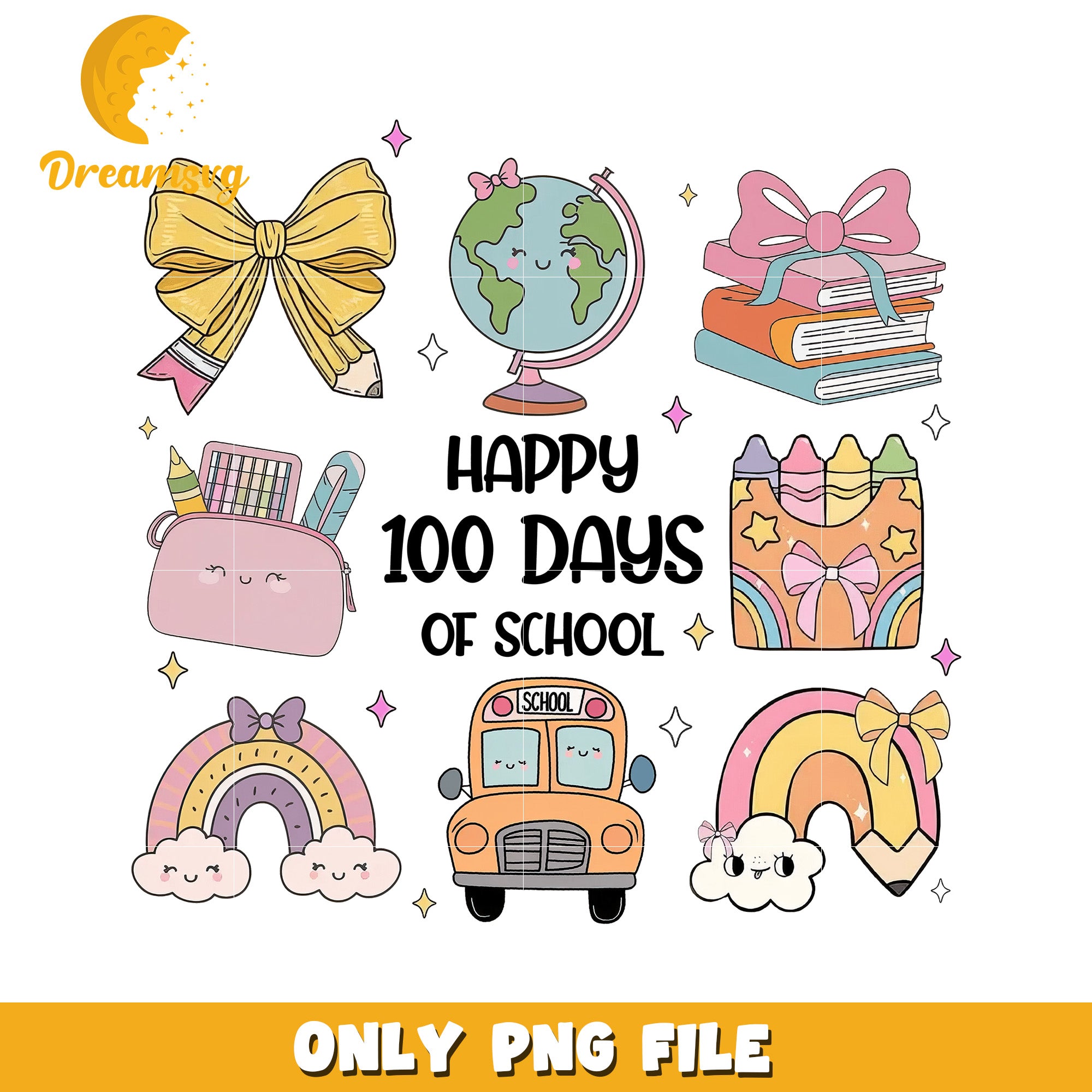 Happy 100 Days of School Cute PNG Clipart for Kids – DreamSVG Store