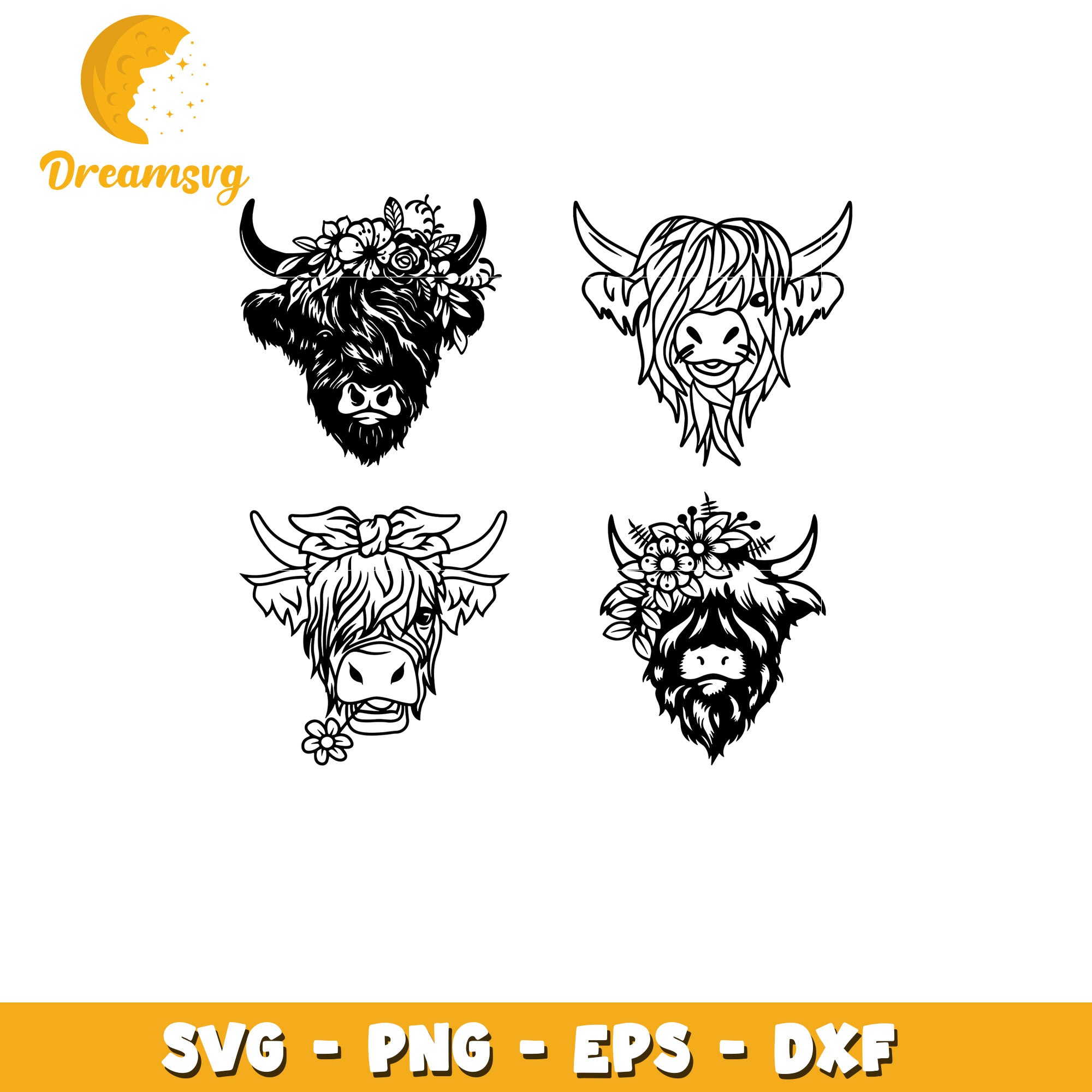 Floral Highland Cow Bundle Svg Cow With Vintage Flower Svg Dreamsvg Store