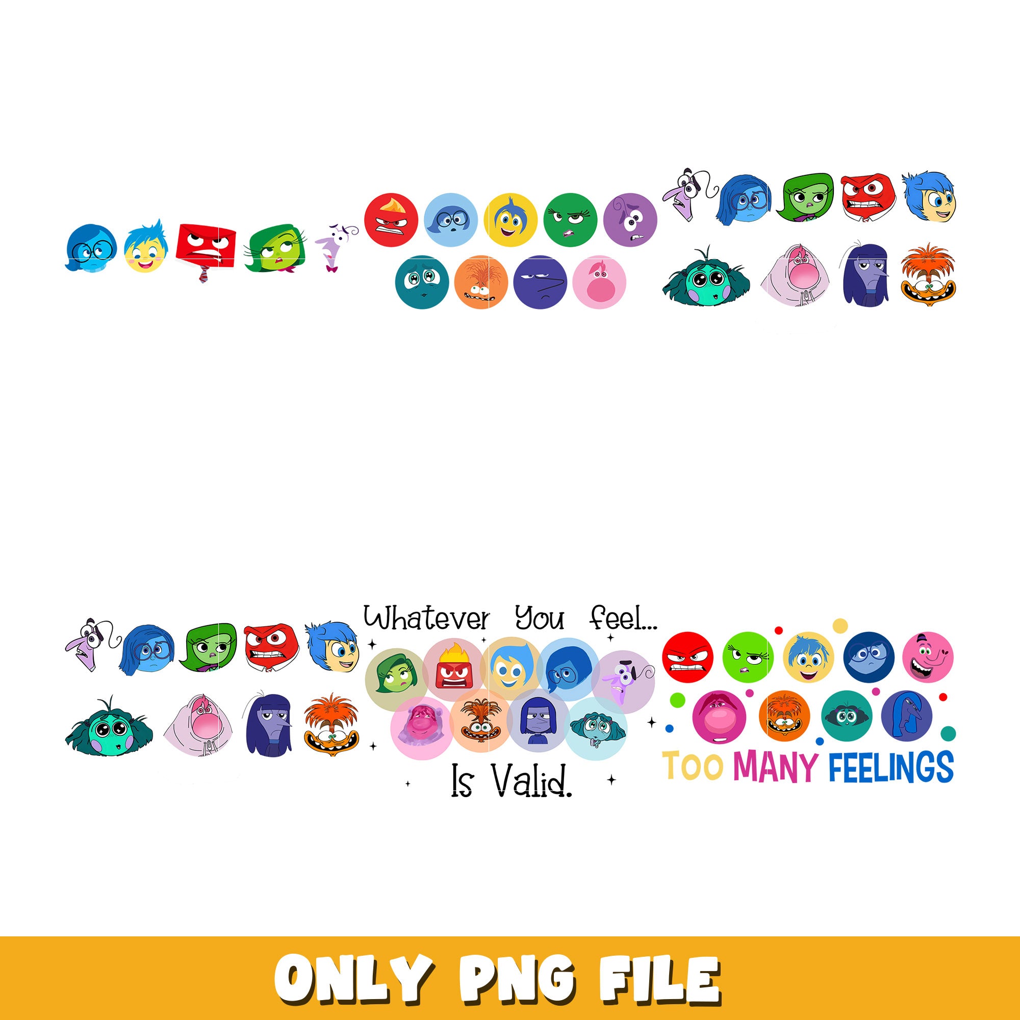 Inside Out Too Many Feelings bundle png, Inside Out 2 png, Disney cart ...