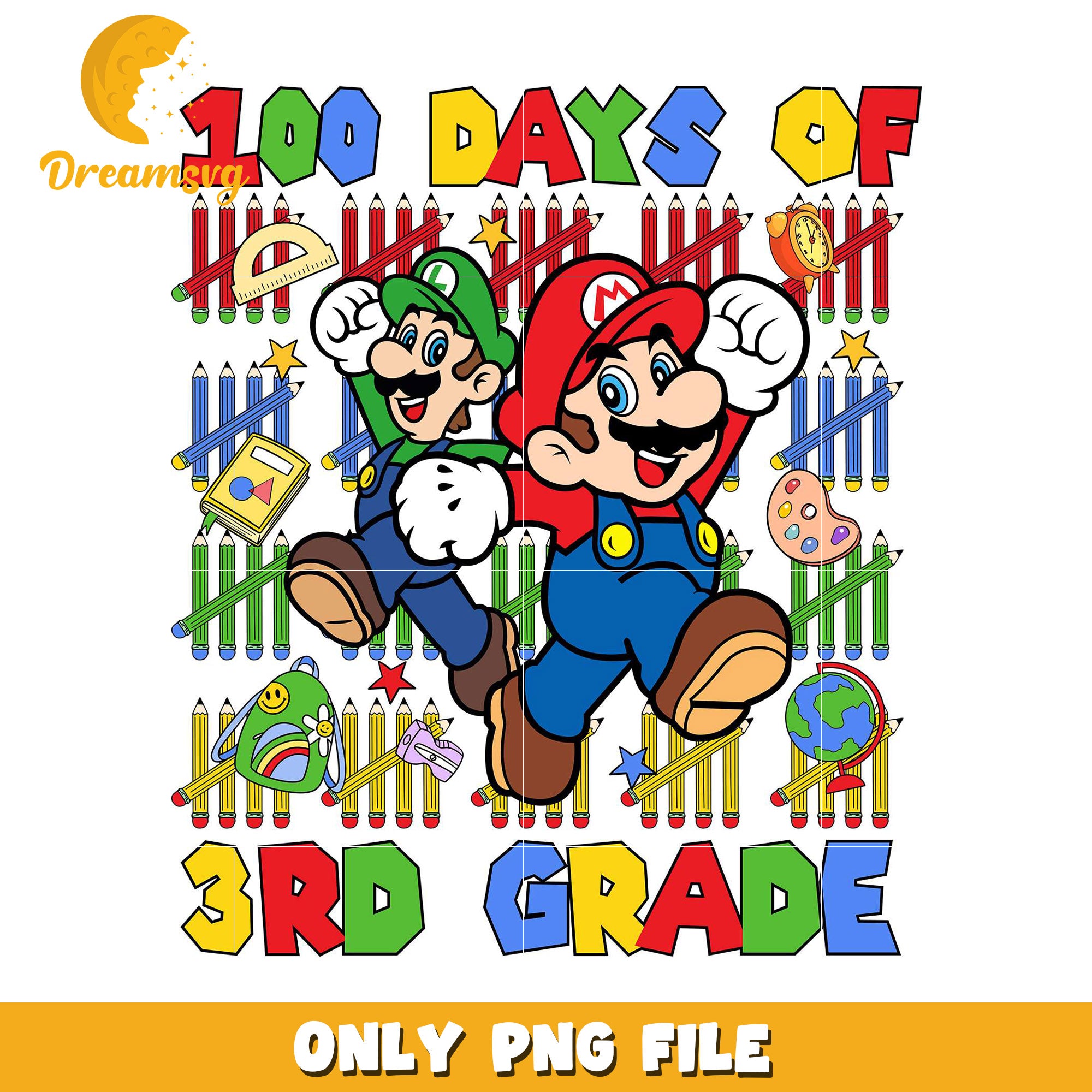 Mario 100 Days 3rd Grade PNG – DreamSVG Store