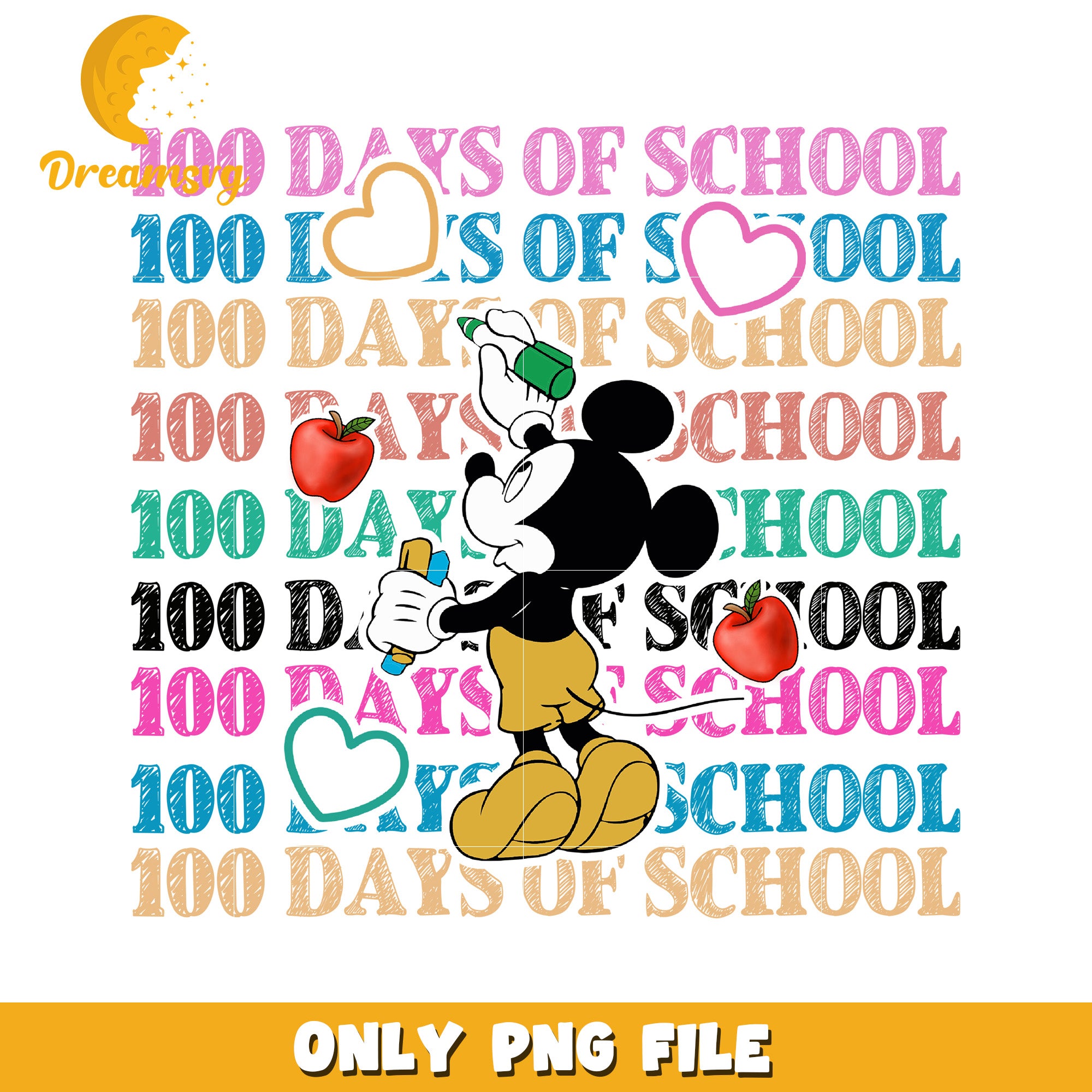 Mickey Mouse 100 Days of School PNG Fun Graphic Design – DreamSVG Store
