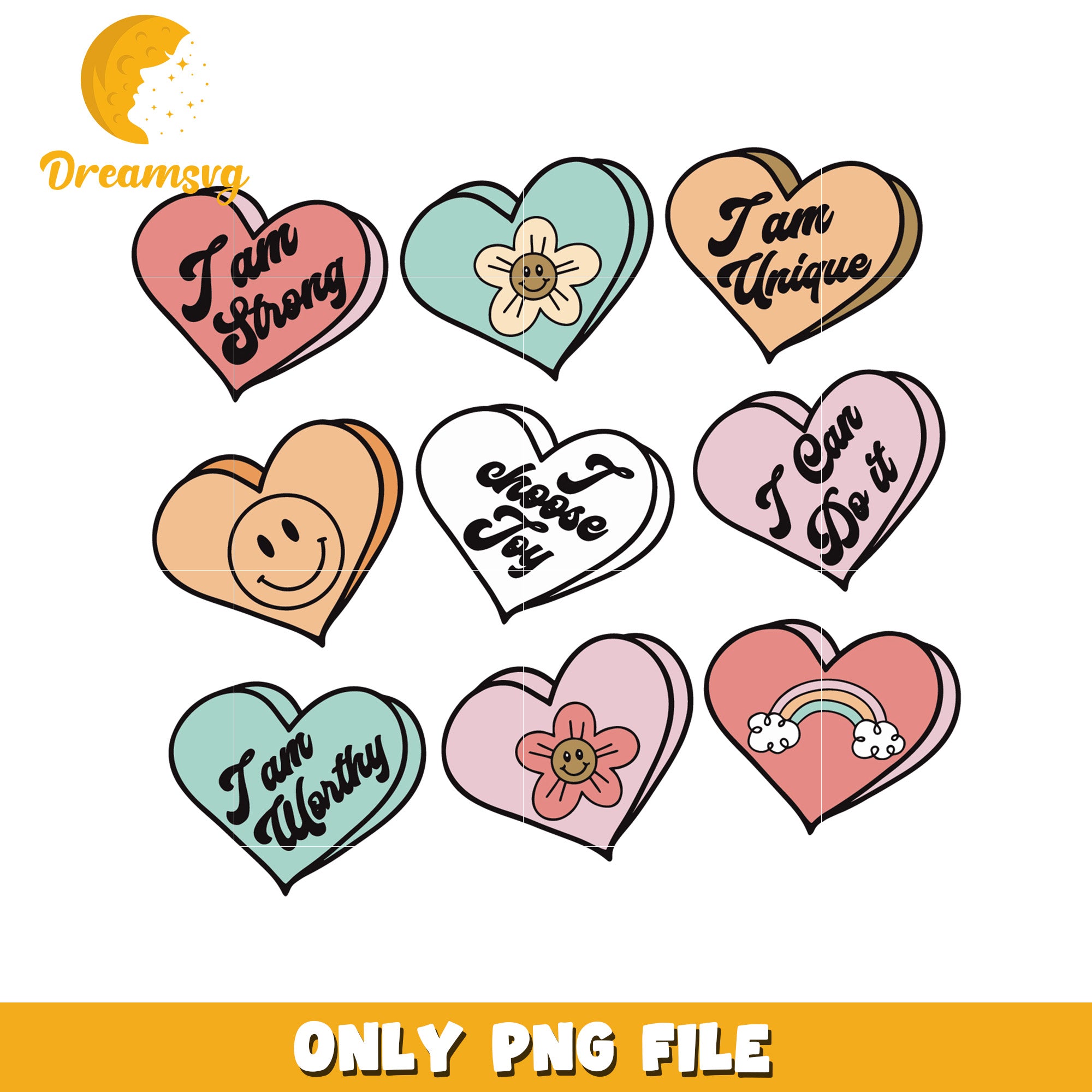 Positive Affirmation Heart PNGs – DreamSVG Store