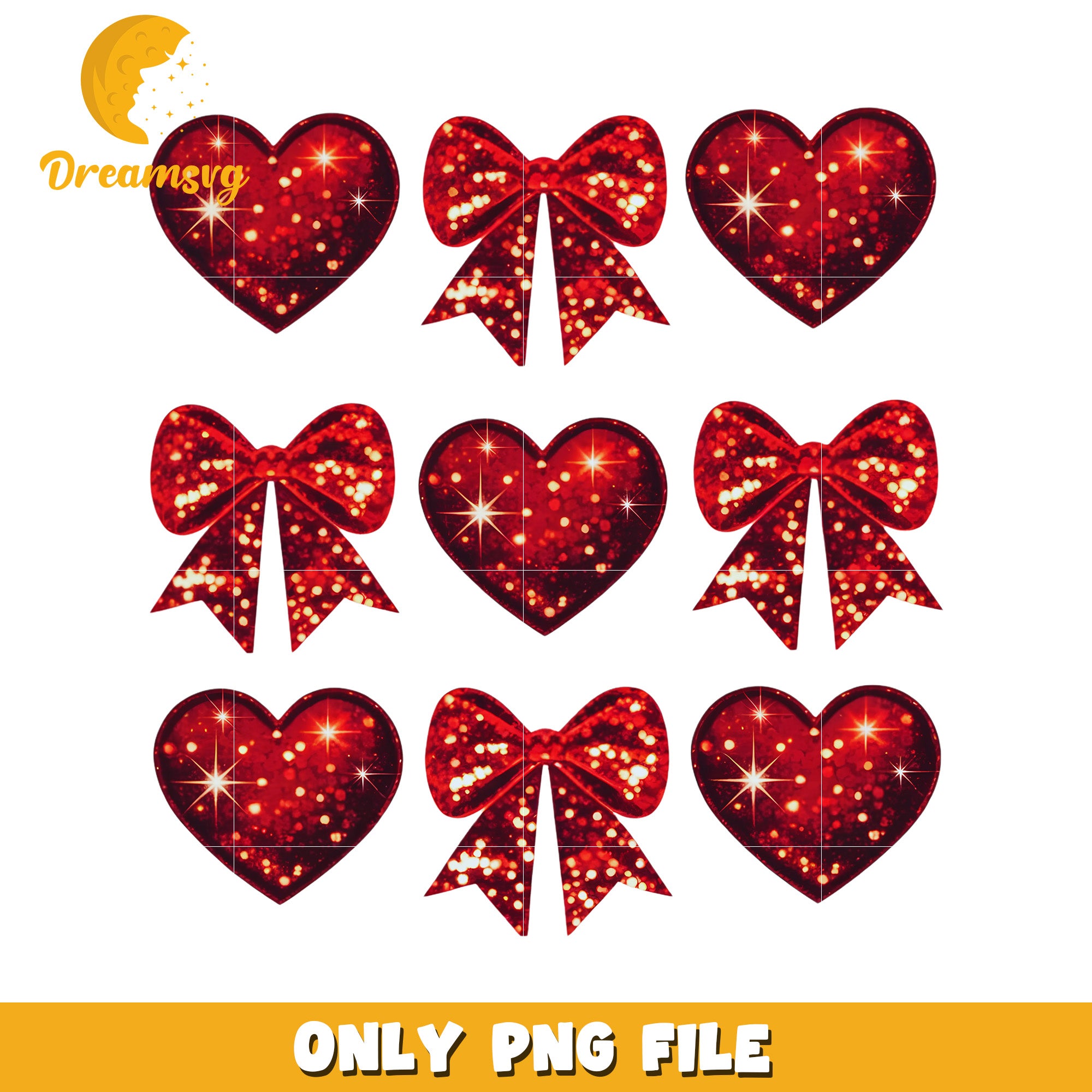 Red Glitter Hearts Bows PNG – DreamSVG Store