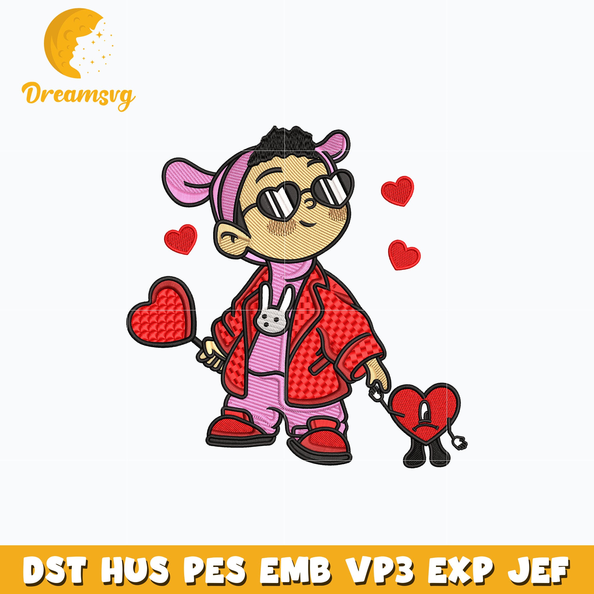 Bad Bunny Valentines embroidery design – DreamSVG Store