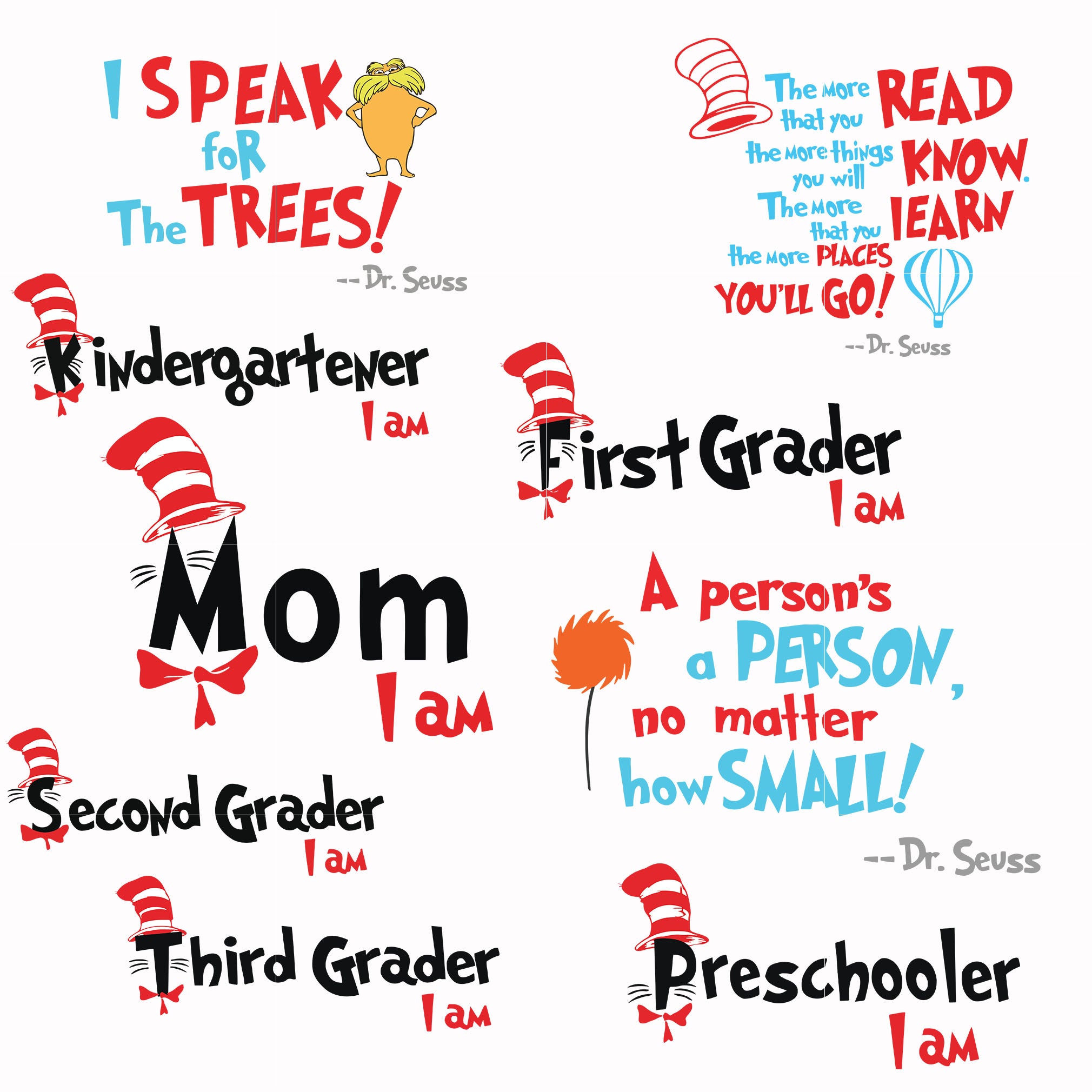 Dr seuss bundle svg, dr seuss svg, dr seuss quotes svg, png, dxf, eps ...