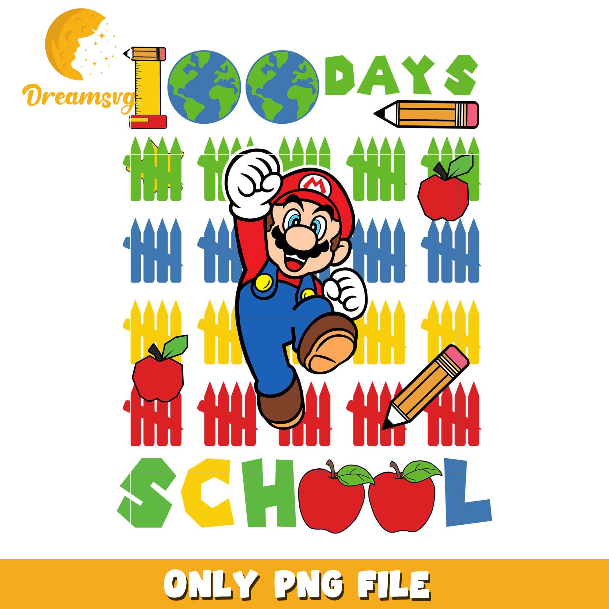 100 Days Of School Mario PNG – DreamSVG Store