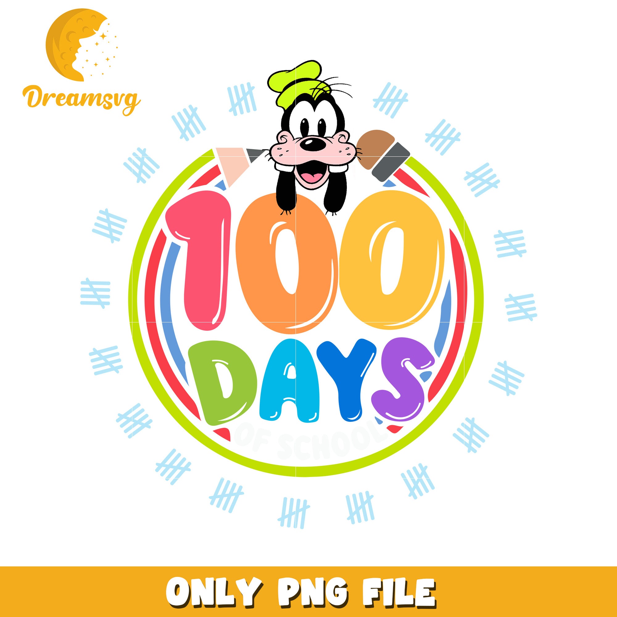100 Days of School Celebration PNG File with Goofy Theme – DreamSVG Store