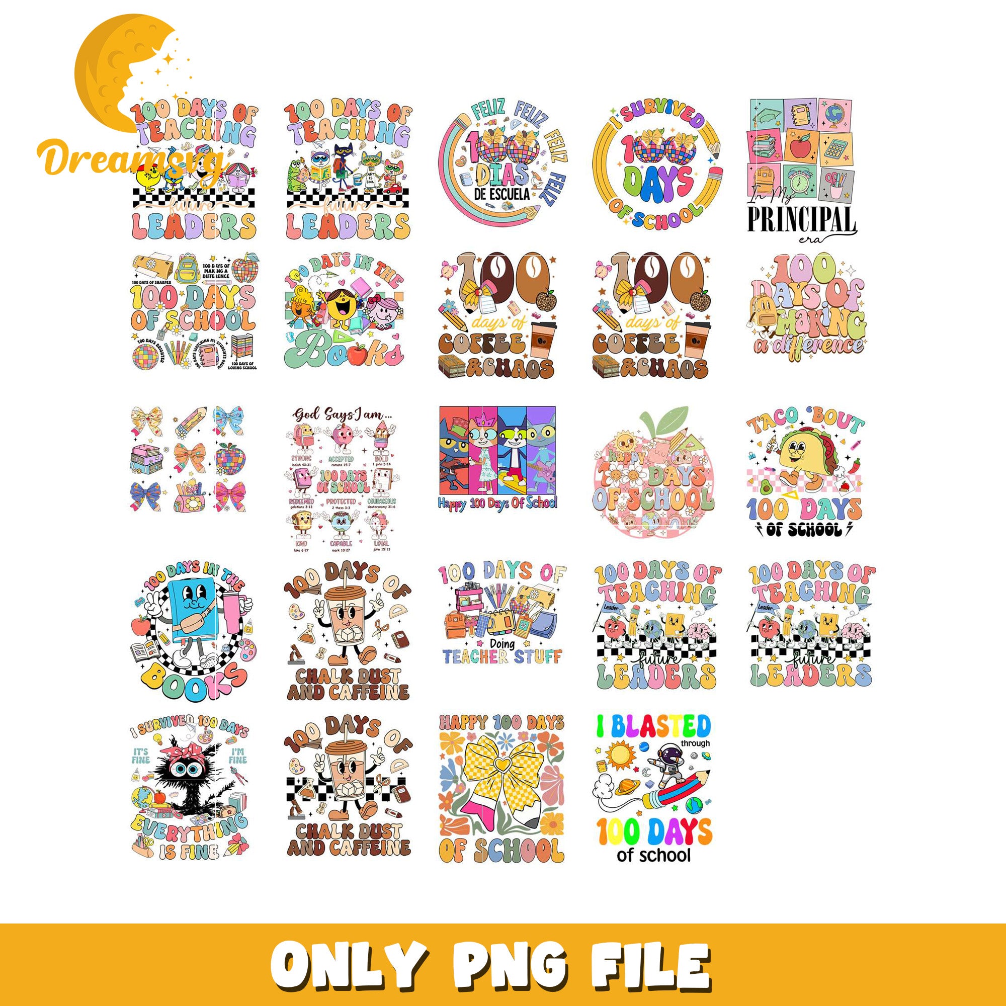 100 Days of School Fun PNG Bundle for Teachers and Kids – DreamSVG Store