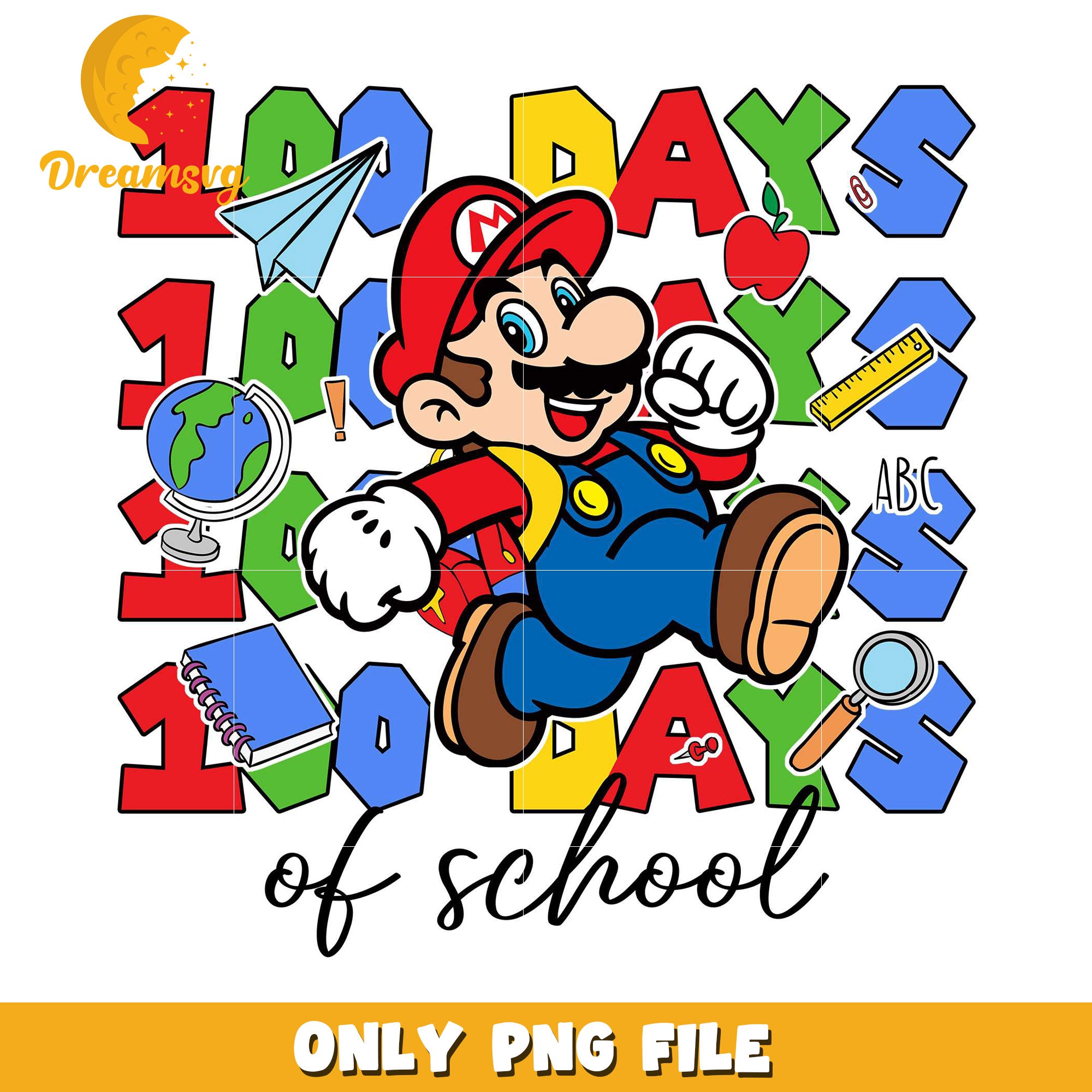 100 Days of School Mario PNG Clipart for Kids Fun – DreamSVG Store