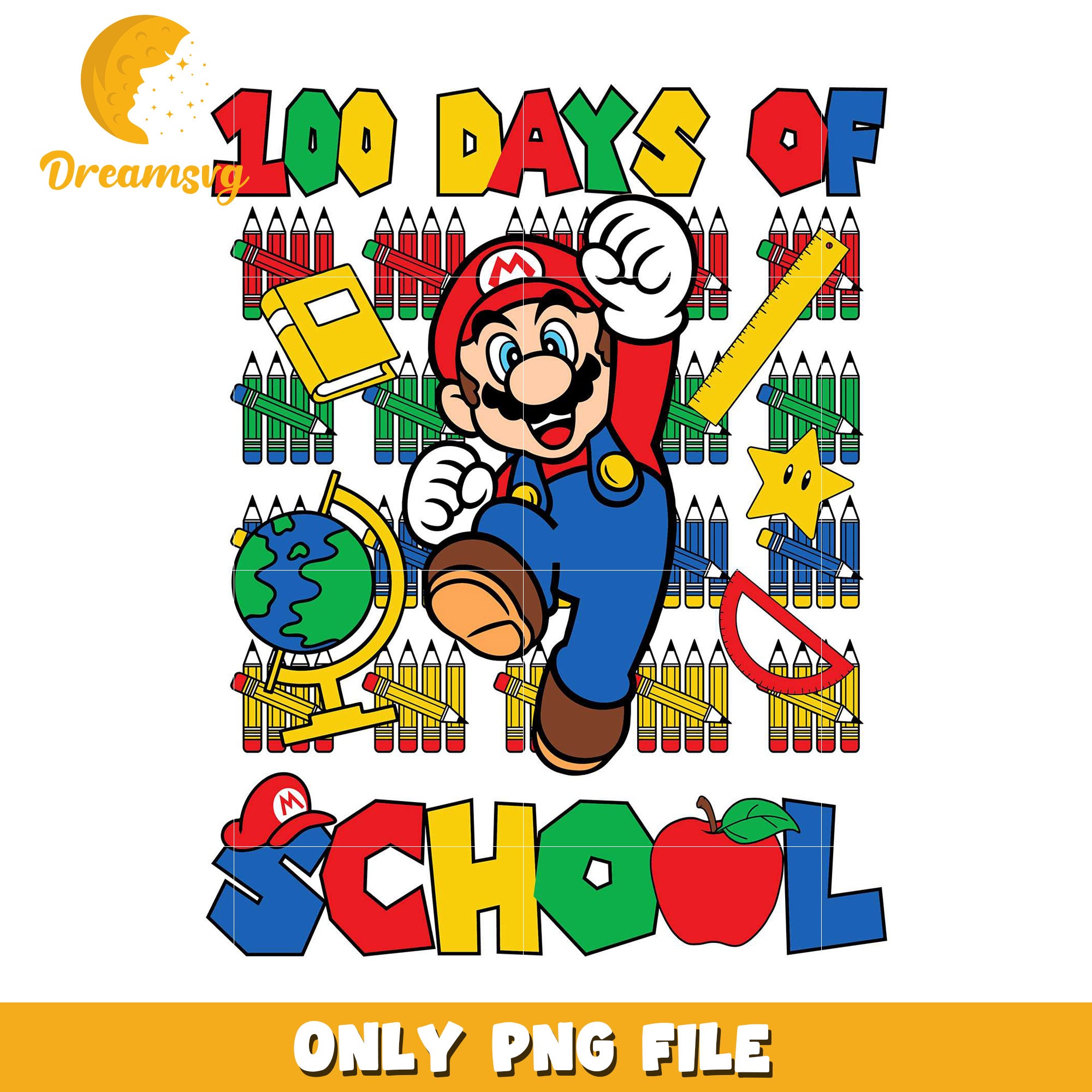 100 Days of School Mario PNG File for Fun Learning Decor – DreamSVG Store