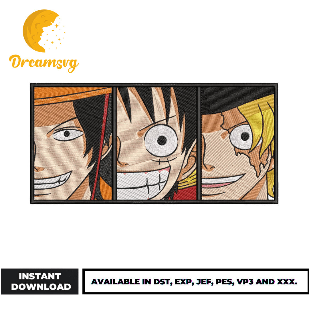 Ace Luffy Sabo half face embroidery design – DreamSVG Store