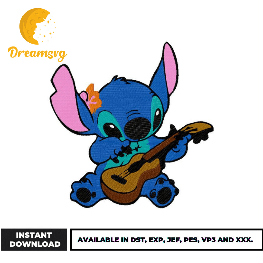 Stitch with a guitar embroidery design – DreamSVG Store