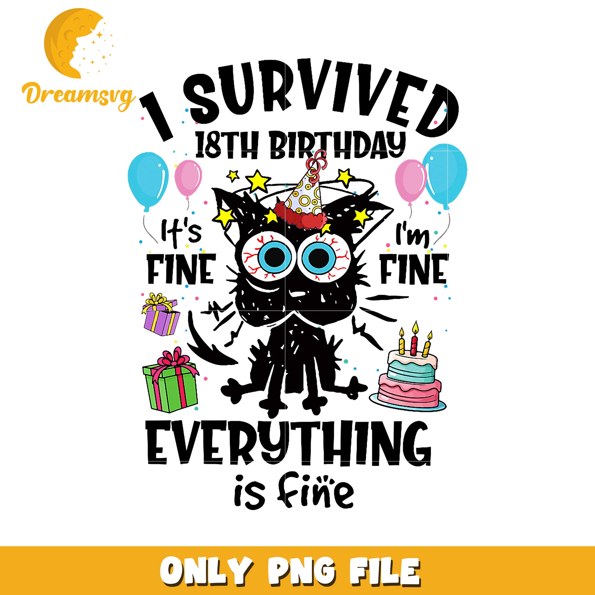 18th Birthday Cat PNG I Survived! – DreamSVG Store