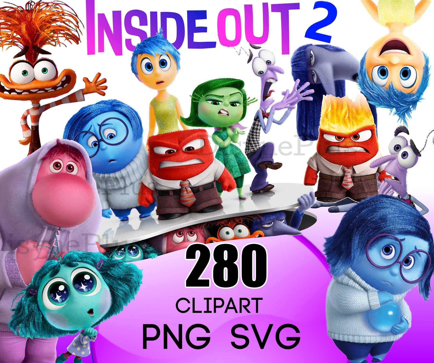 Inside Out 2 characters design png bundle, disney cartoon png, instant ...