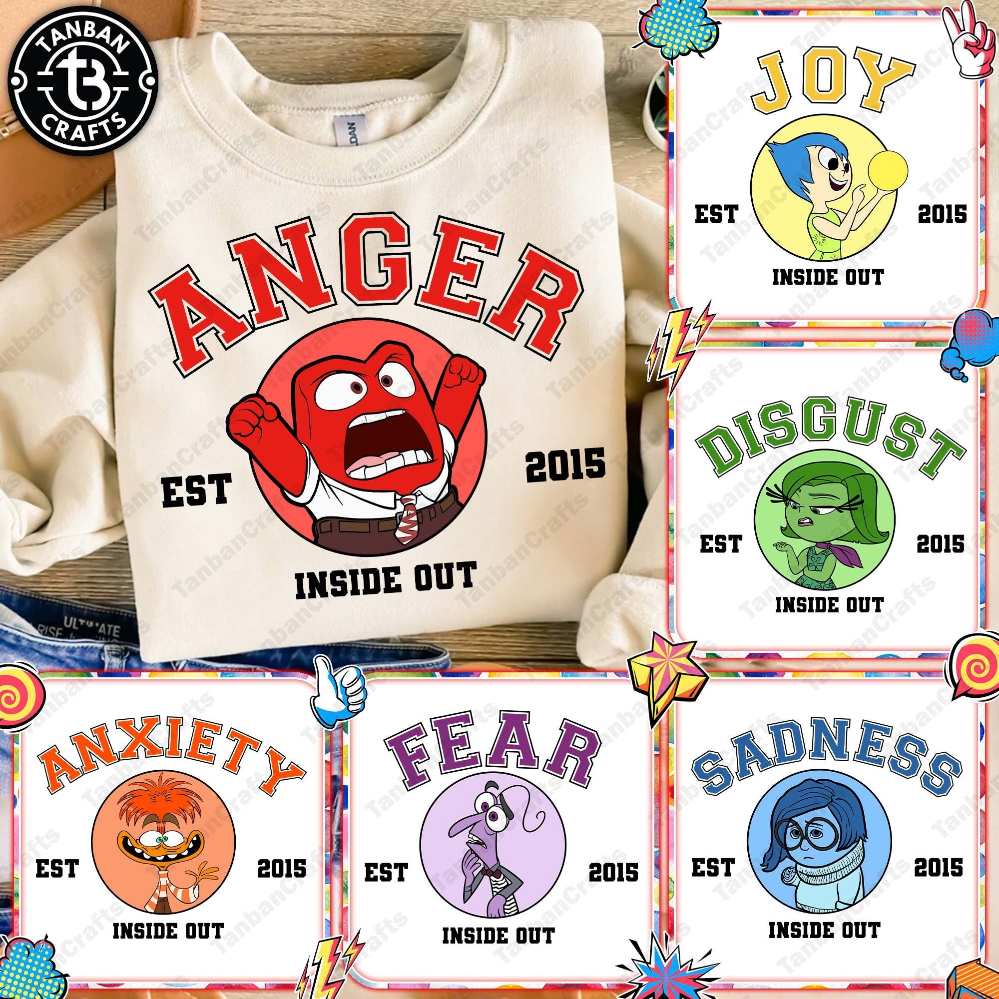 Characters name Inside Out 2 design png bundle, instant digital downlo ...