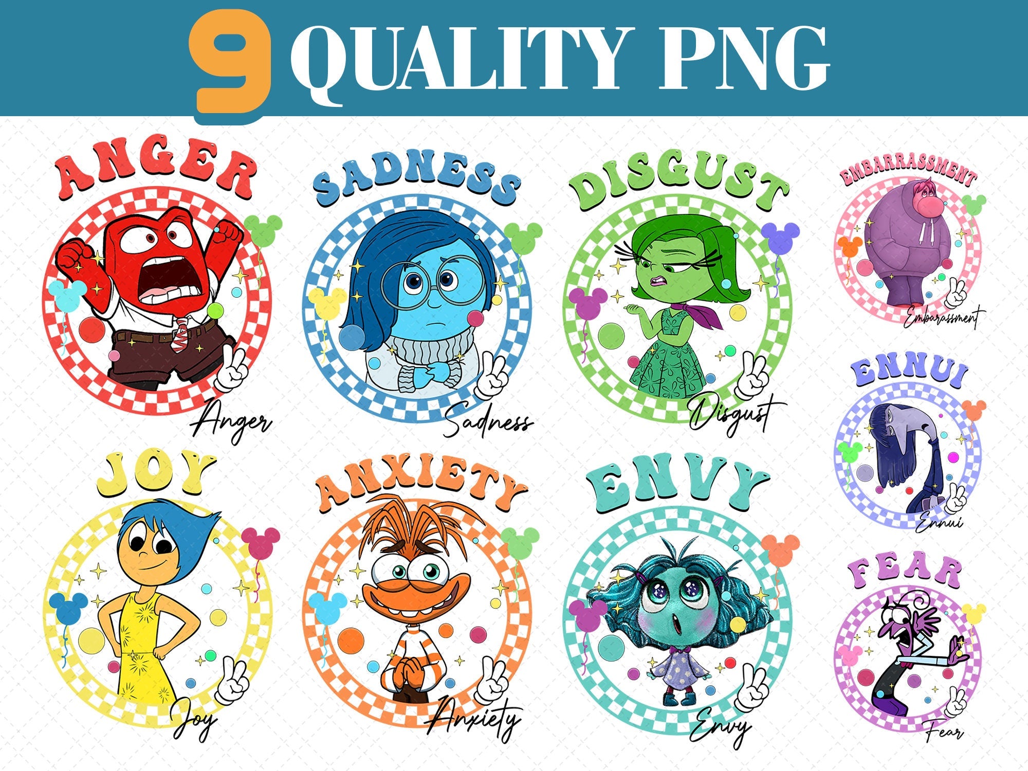 Inside out characters Png bundle, cartoon png, instant digital downloa ...