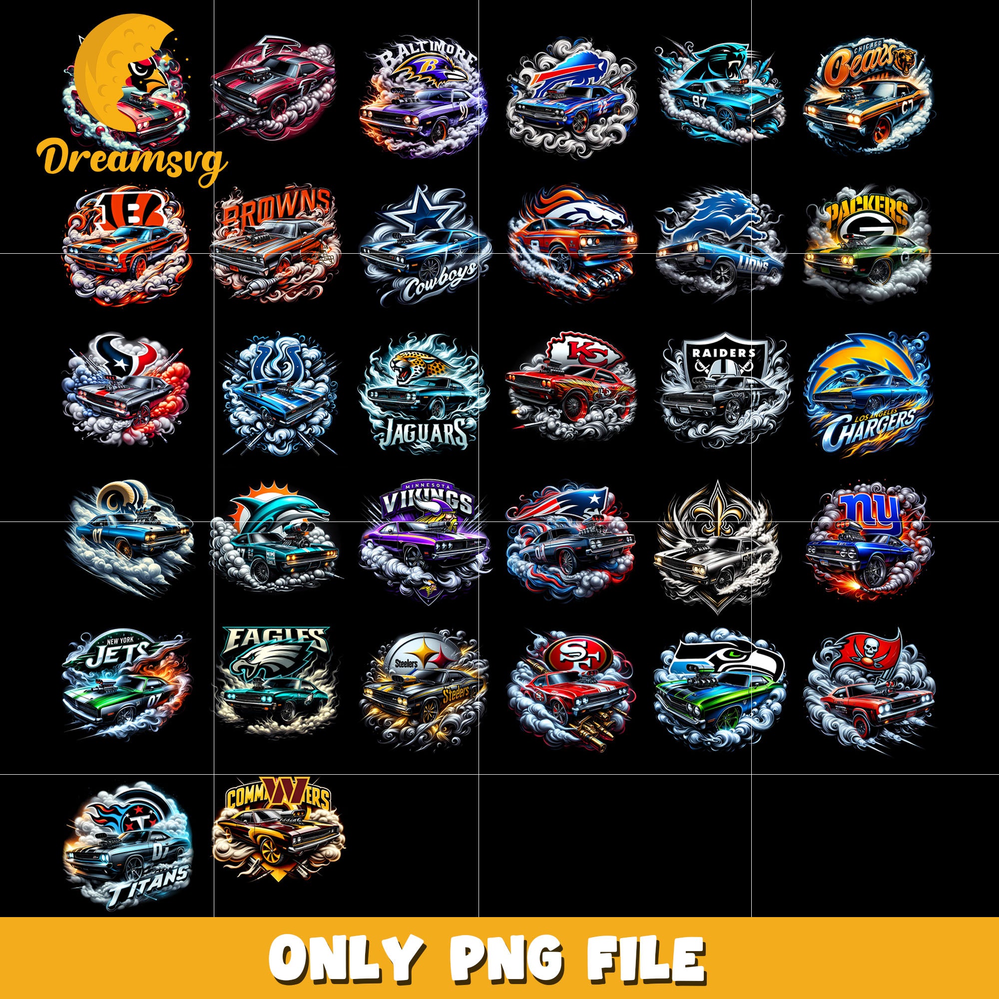 Nfl teams smoke muscle car bundle png, nfl logo png, nfl png – DreamSVG ...