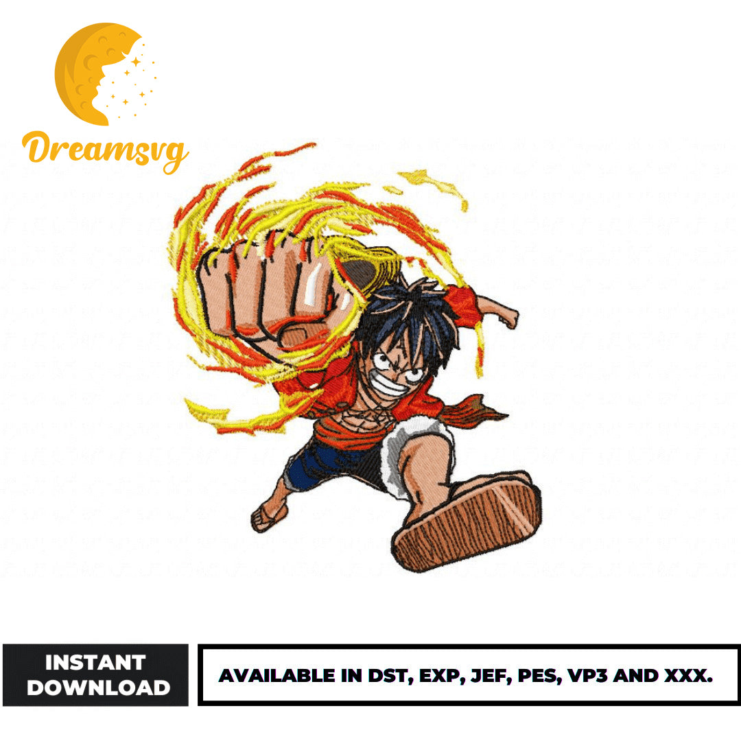 Luffy Fire Fist embroidery design, One Piece embroidery – DreamSVG Store
