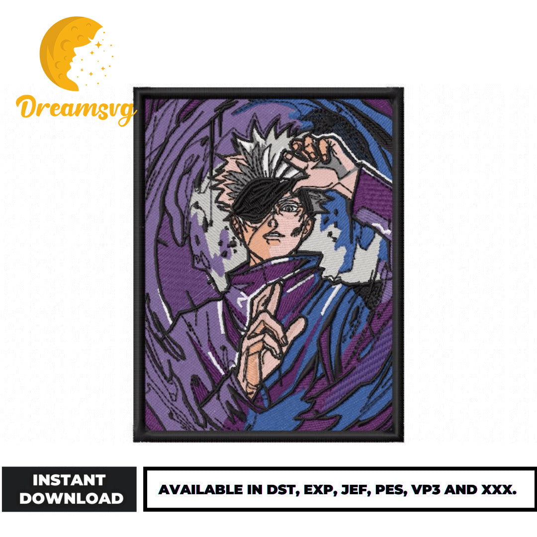 Gojo satoru finger embroidery design, Jujutsu kaisen embroidery ...