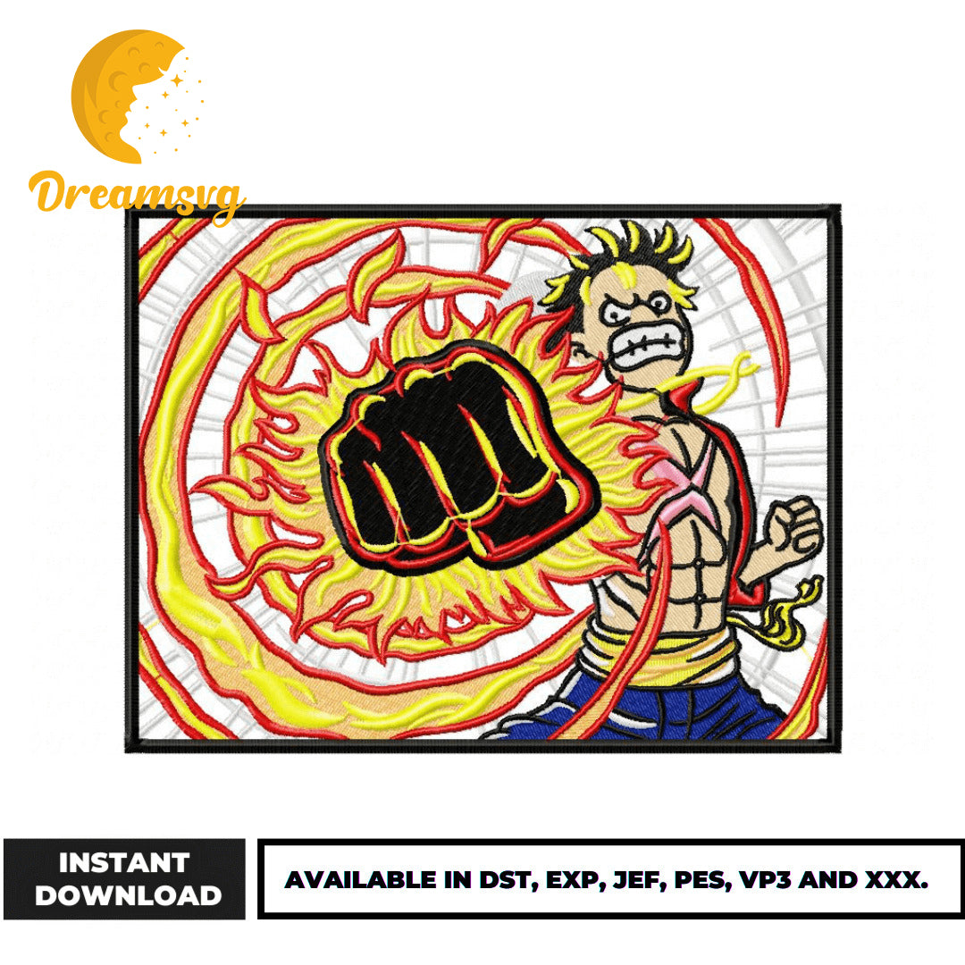 Luffy punch fire embroidery design – DreamSVG Store