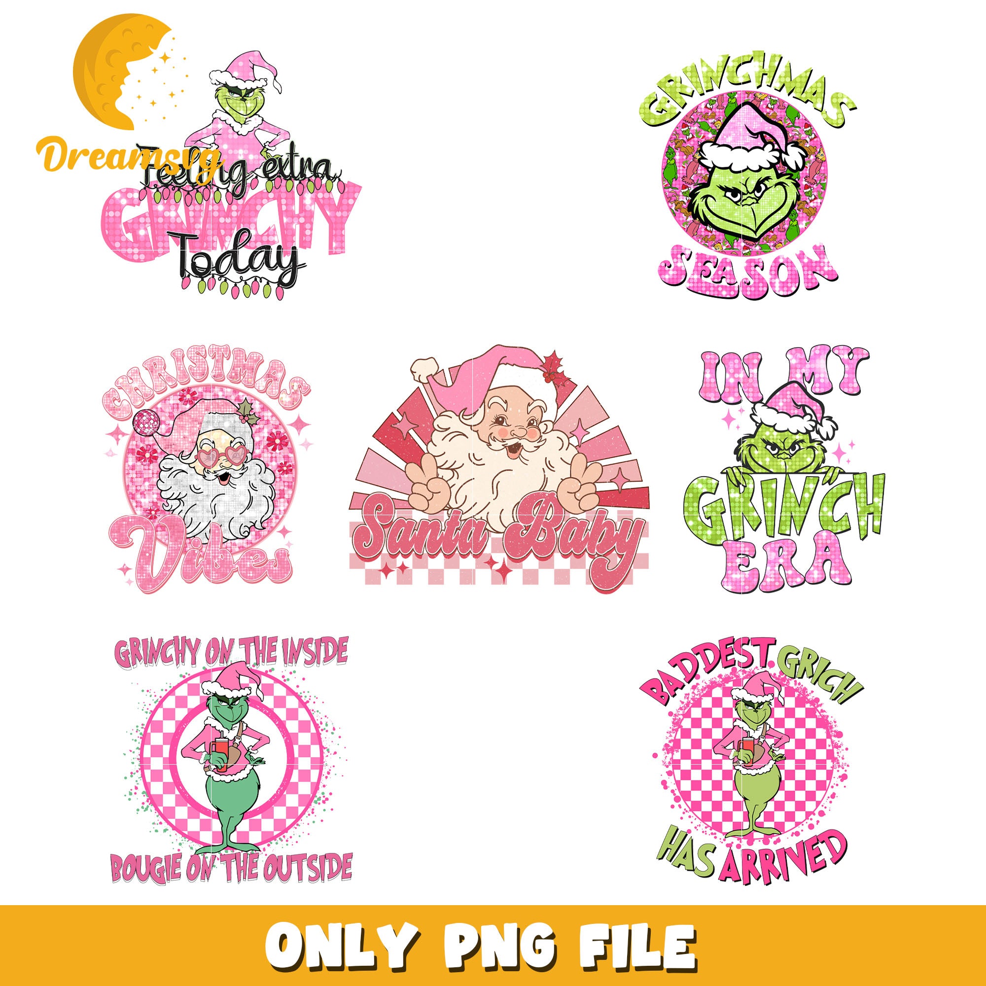 Pink grinchmas seasion design bundle png, christmas vibes png ...