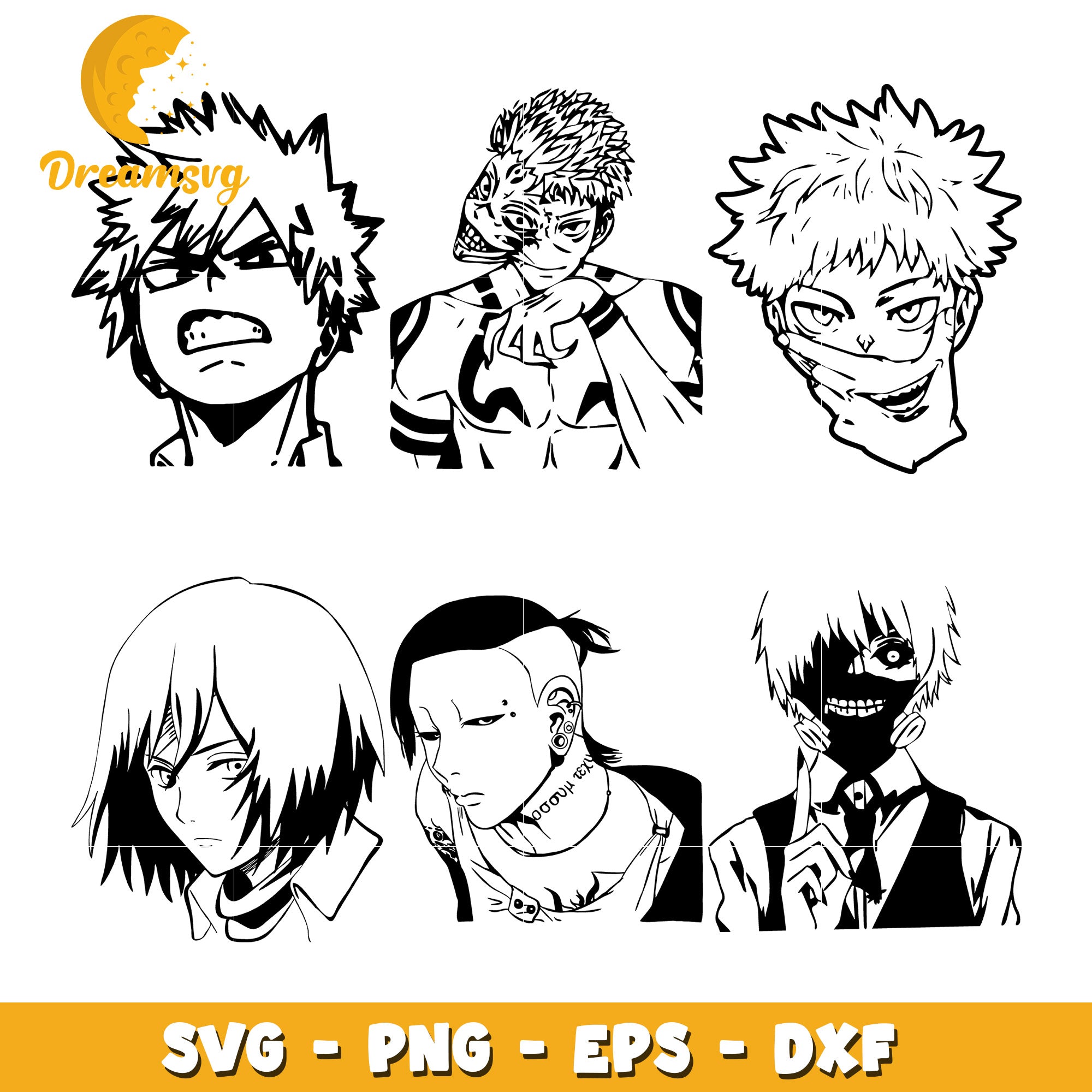 Anime characters black white bundle svg, anime popular svg – DreamSVG Store