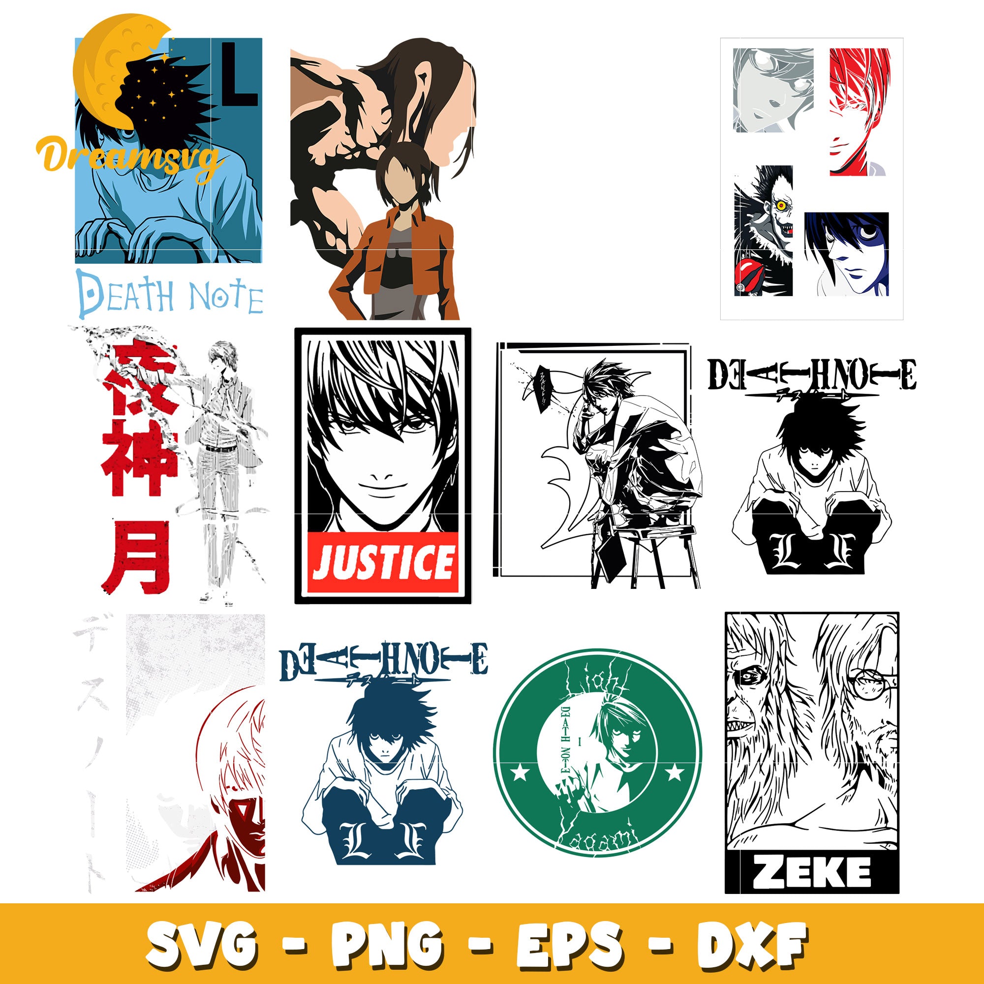 Death note anime characters design bundle svg, death note svg ...