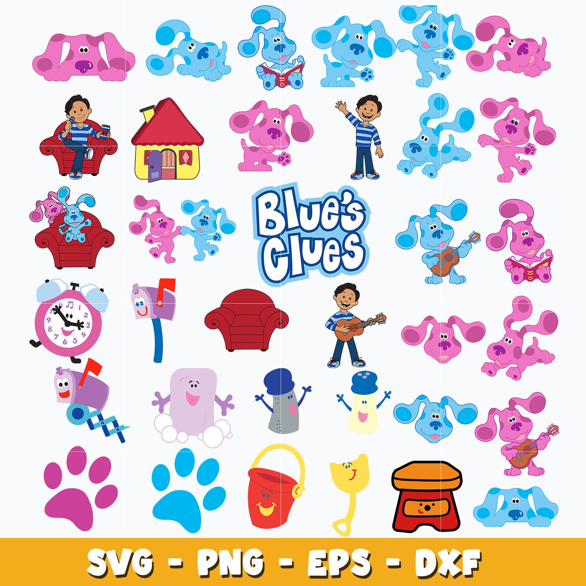 Blues clues cliparts bundle svg, Cartoon svg, Digital download ...