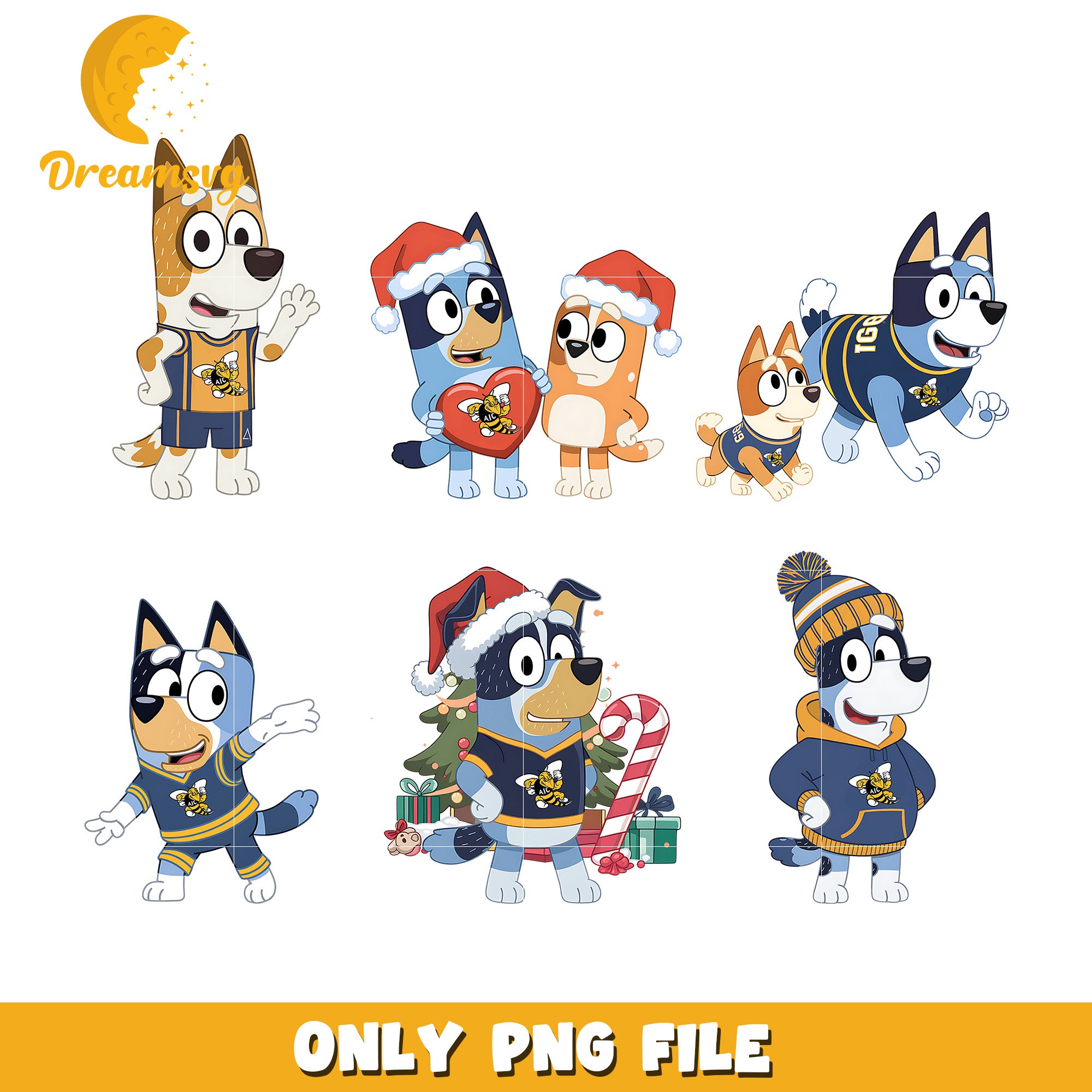 Bluey Bingo ncaa fan bundle png, AIC Yellow Jackets png – DreamSVG Store