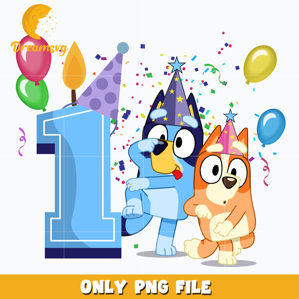 Bluey Happy 1ST Birthday png, png, dxf, eps file FN00002.