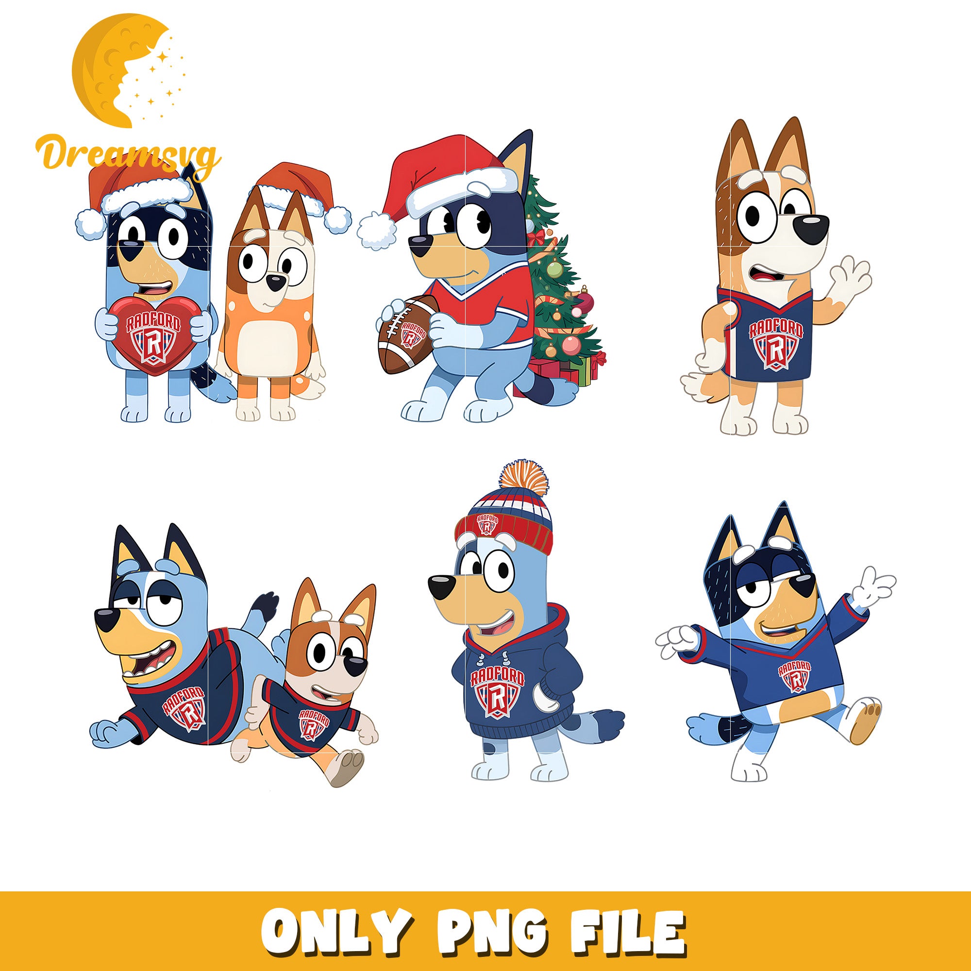 Bluey cartoon characters on christmas bundle png, Radford Highlanders ...