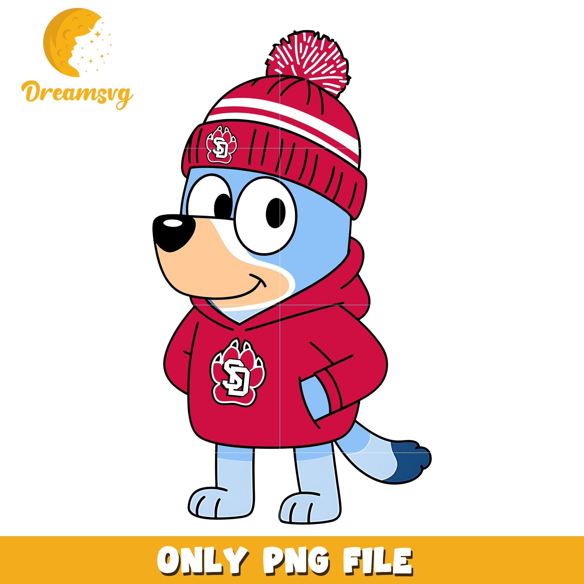 Bluey character red hoodie png, South Dakota Coyotes png, ncaa png ...