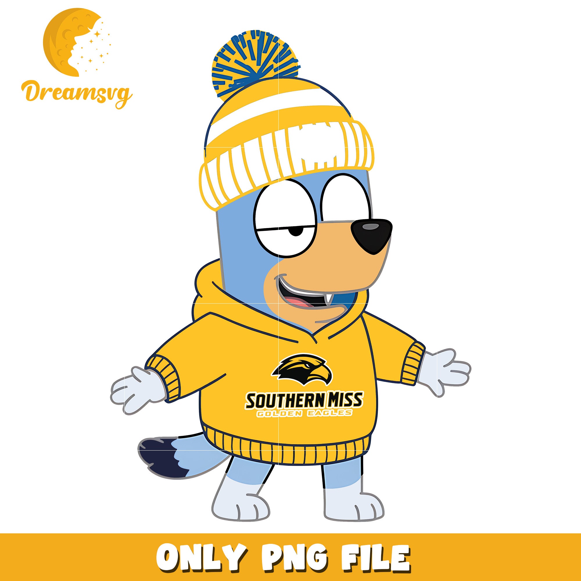 Bluey yellow hoodie ncaa png, Southern Miss Golden Eagles png, ncaa pn ...