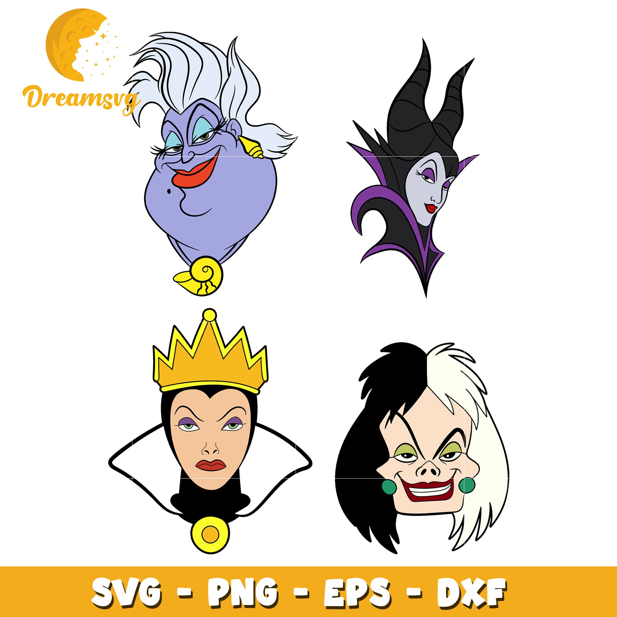 Disney villains face design bundle svg, all villains disney svg ...
