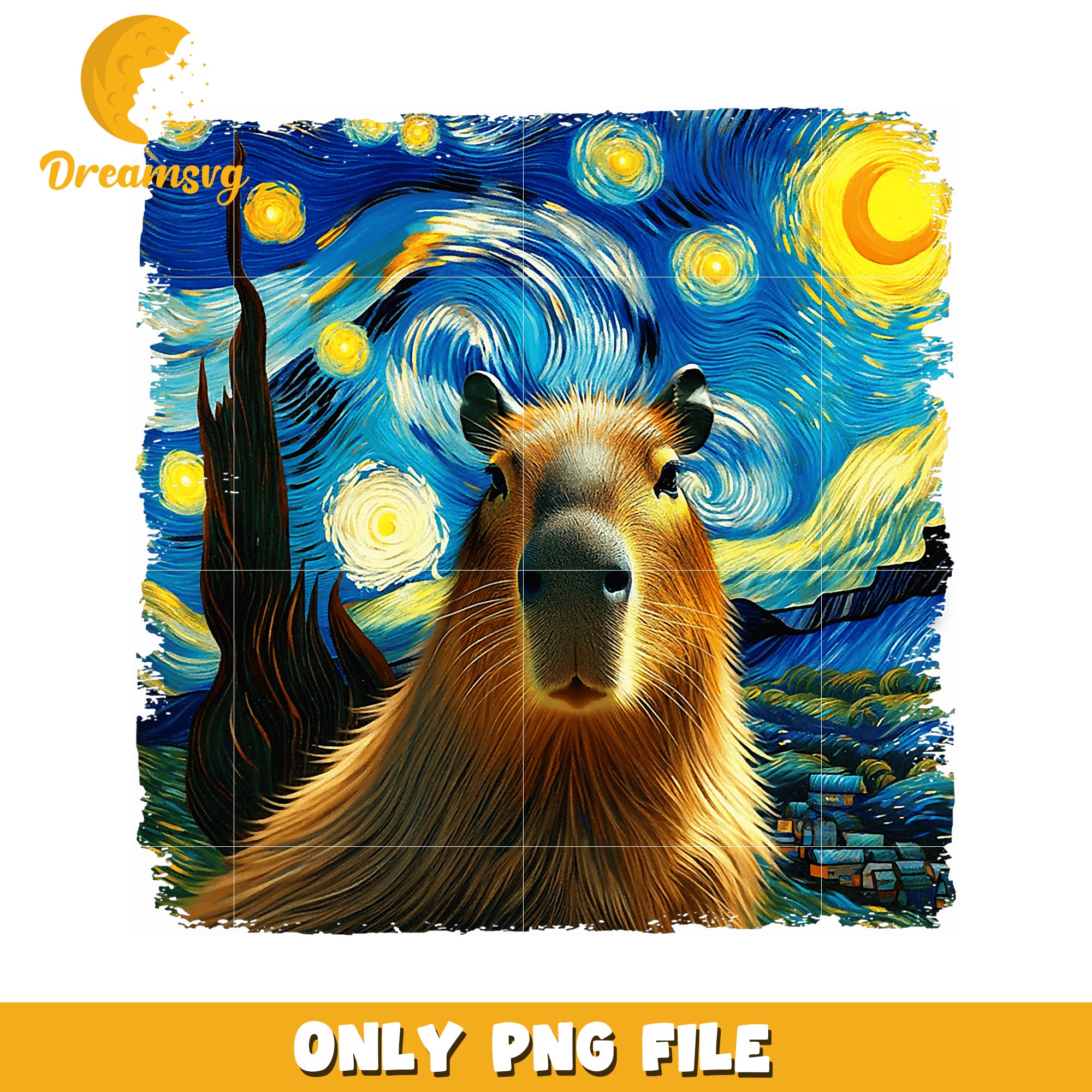 Capybara Art in Starry Night Style PNG Format Download – DreamSVG Store