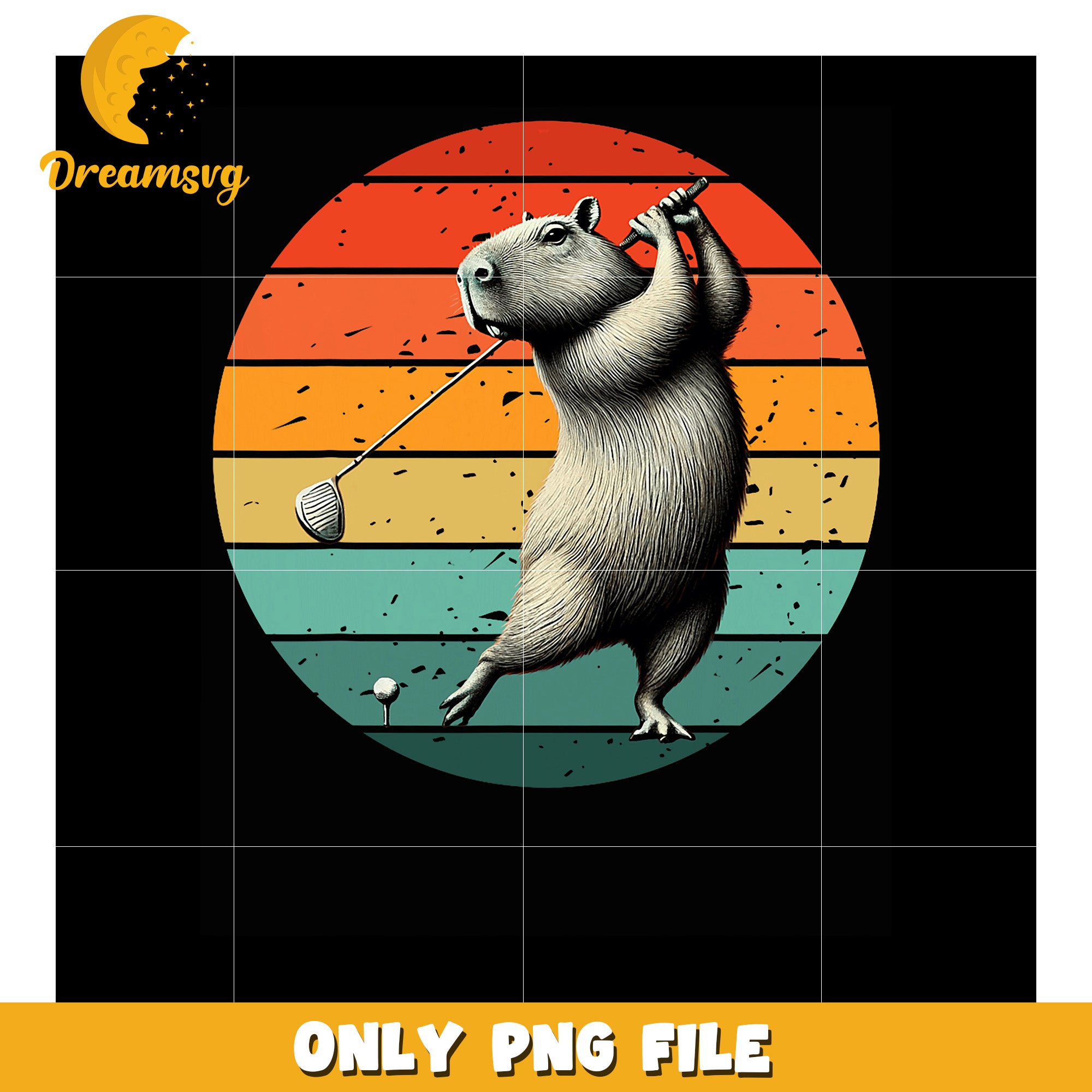 Capybara Golfing Retro PNG Design – DreamSVG Store