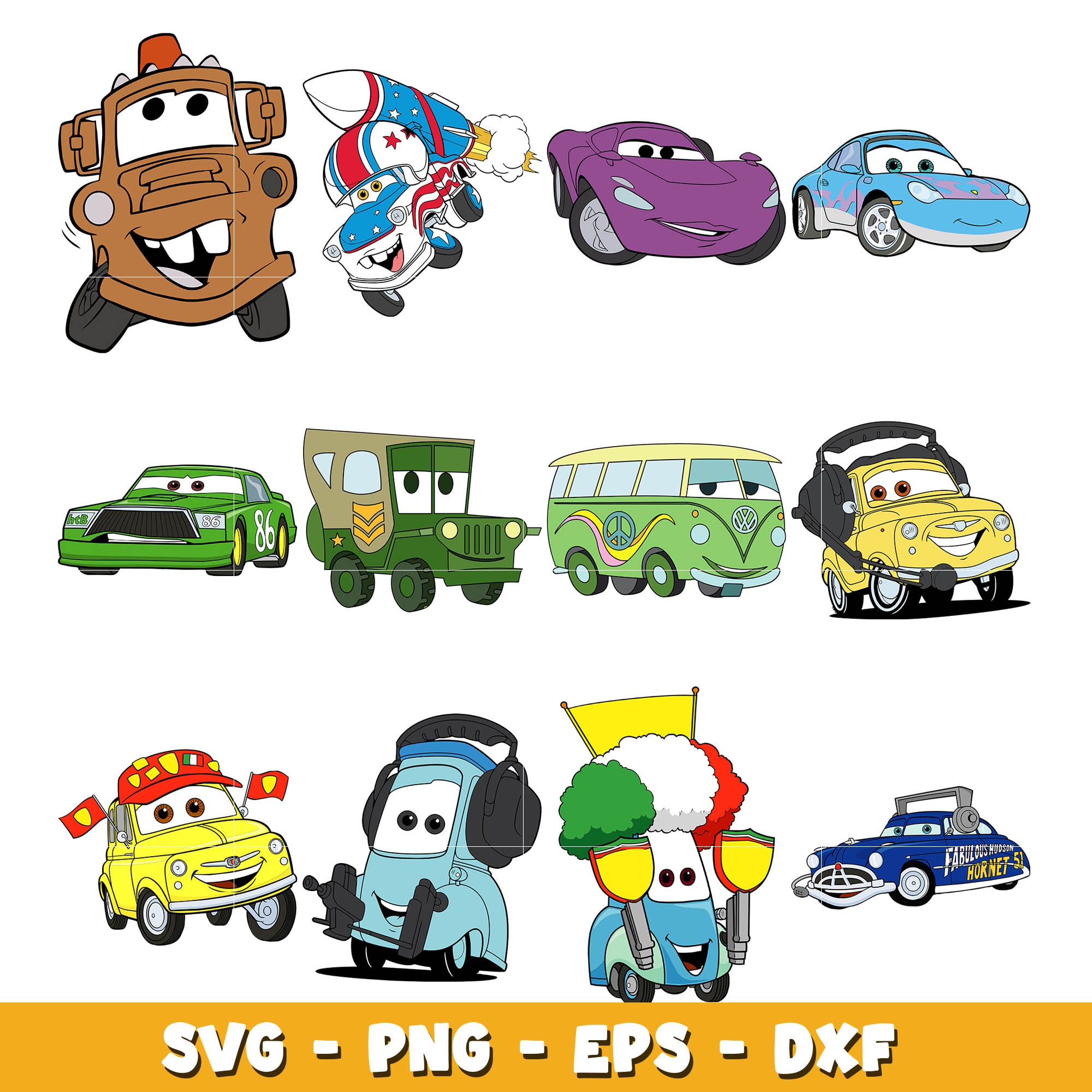 Cars characters drawing art bundle svg, Disney svg, Digital download ...