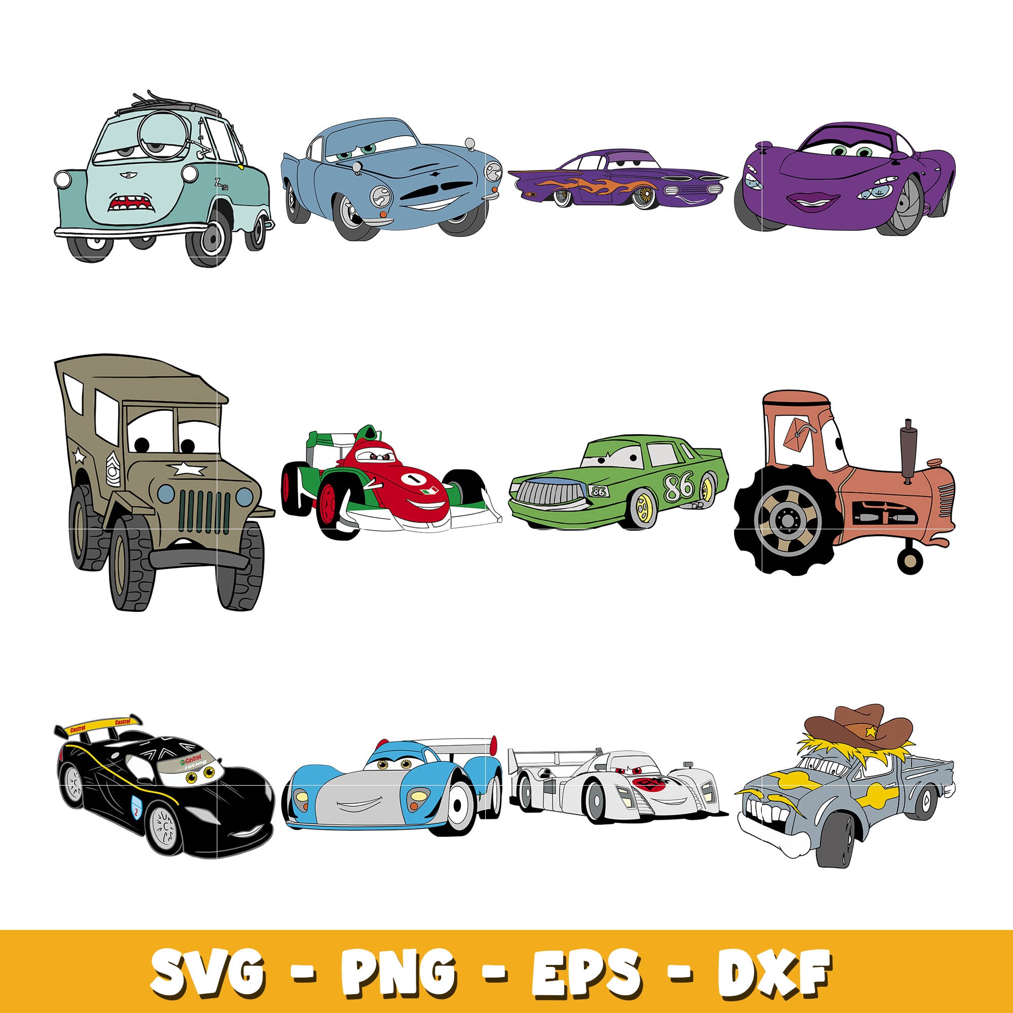 Cars Cute Cartoon Stickers and friends bundle svg, Disney svg, Digital ...